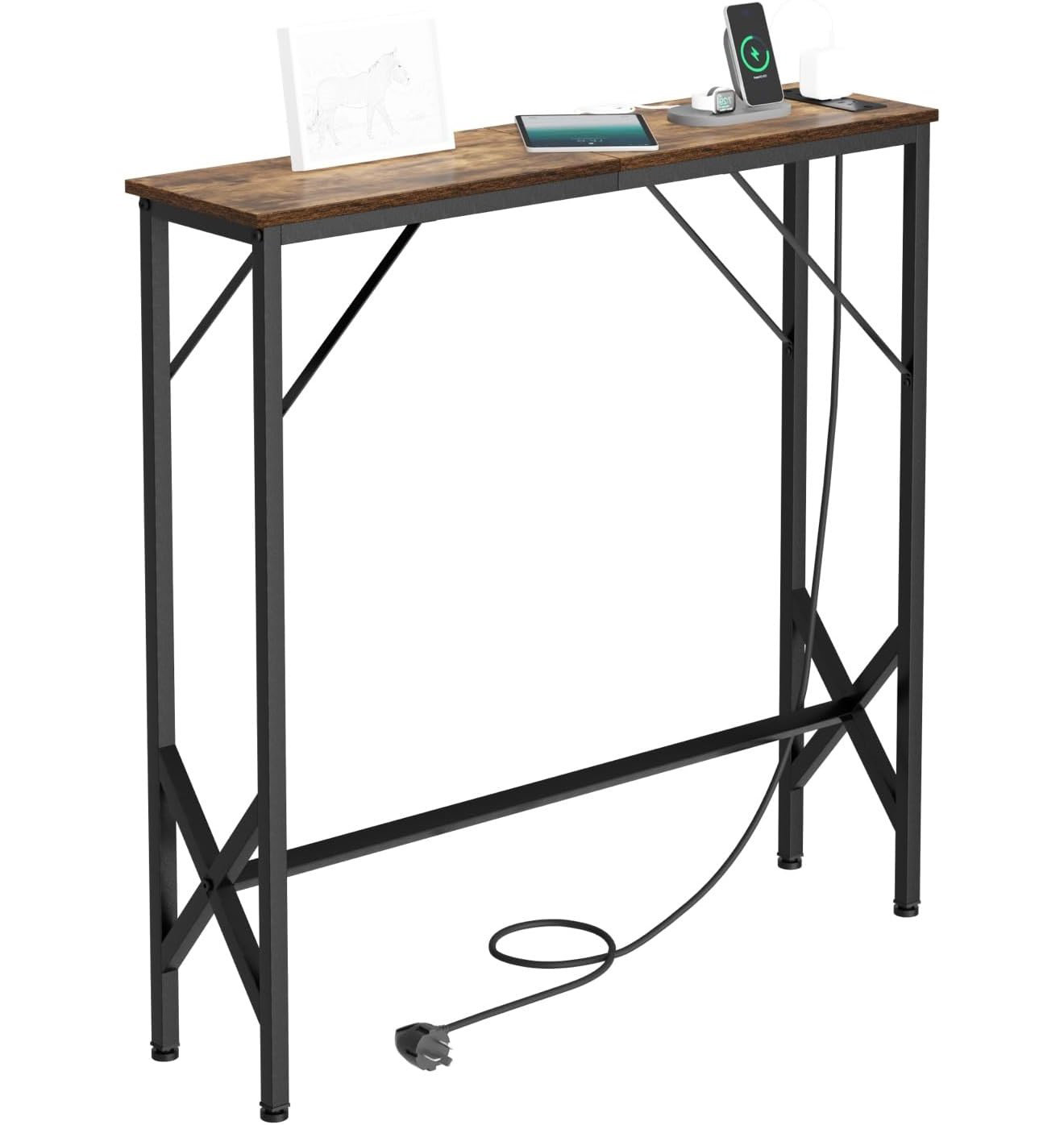 17 Stories Console Table Skinny Entryway Table With Charging Station ...