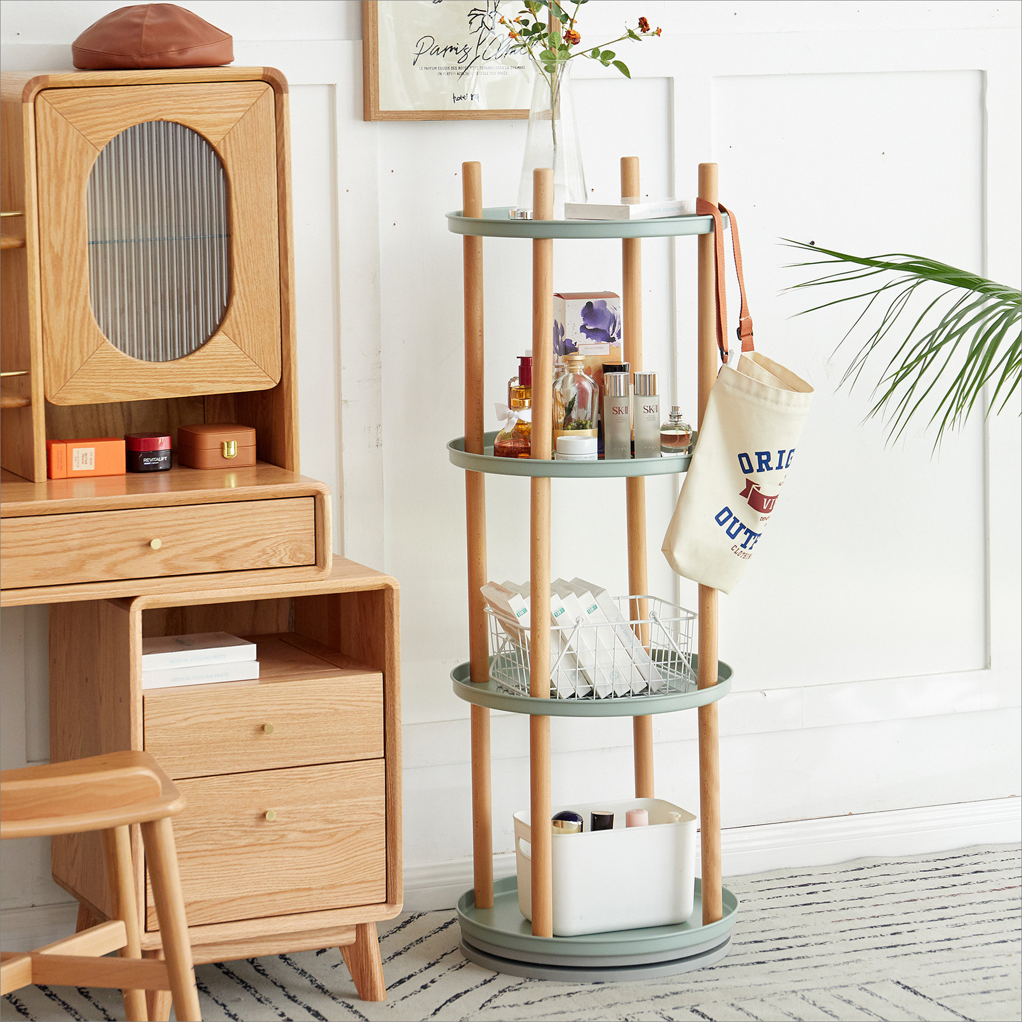 Latitude Run® Storage Shelf, 360° Rotating Bookshelf, Bookcase w/ Large ...