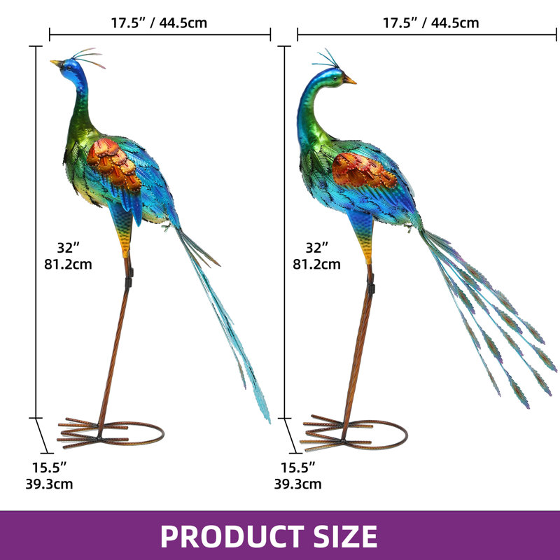 Dakota Fields 32" Tall Metal Standing Peacock Decor Garden Statue ...