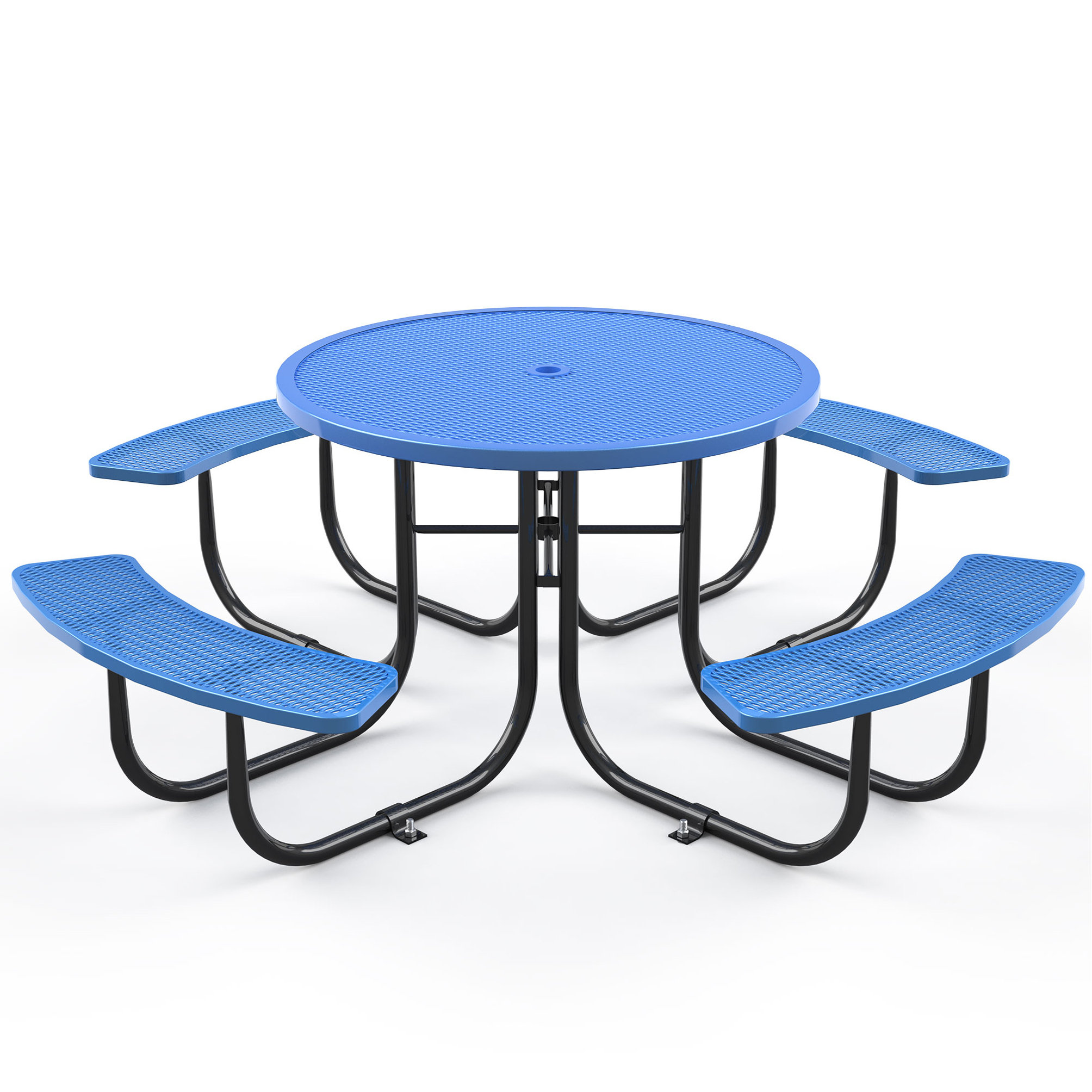 17 Stories Round Outdoor Steel Picnic Table With Umbrella Pole ...