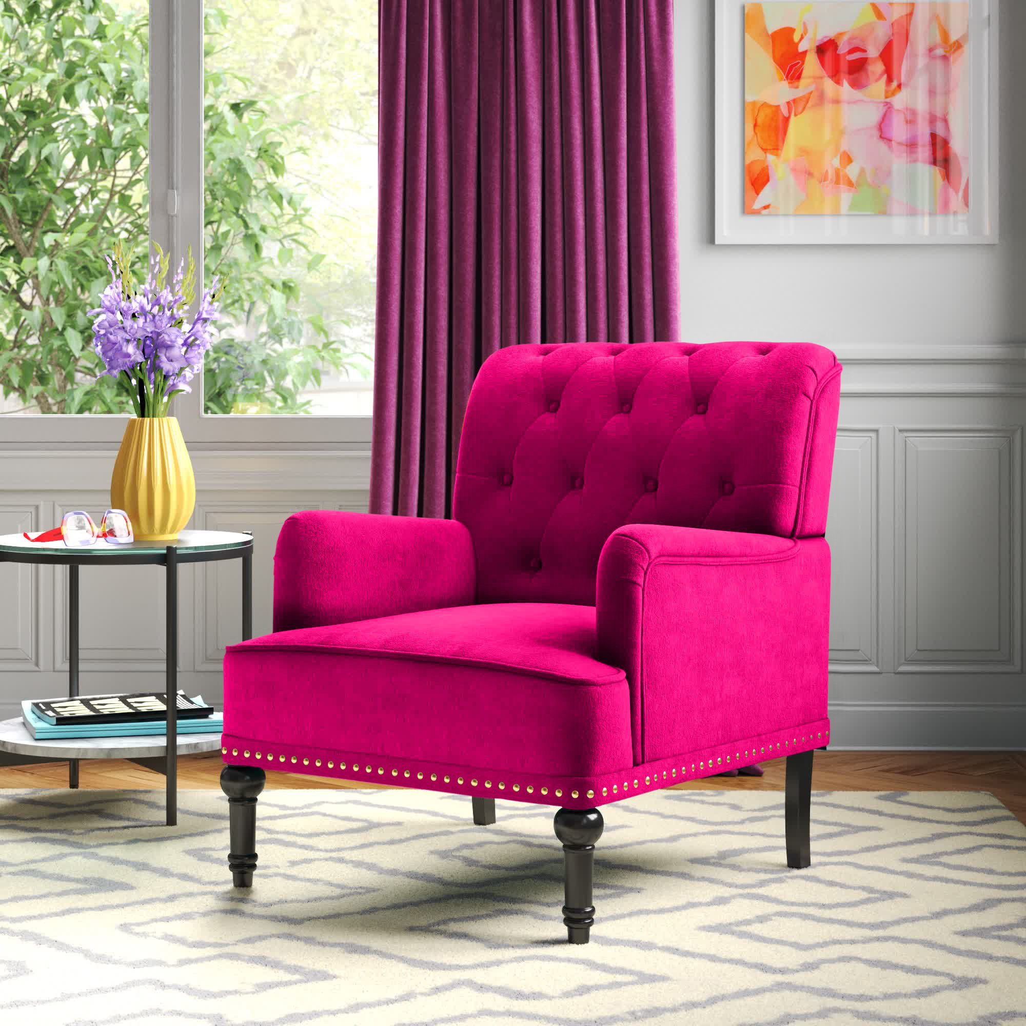 Pink velvet tufted chair store