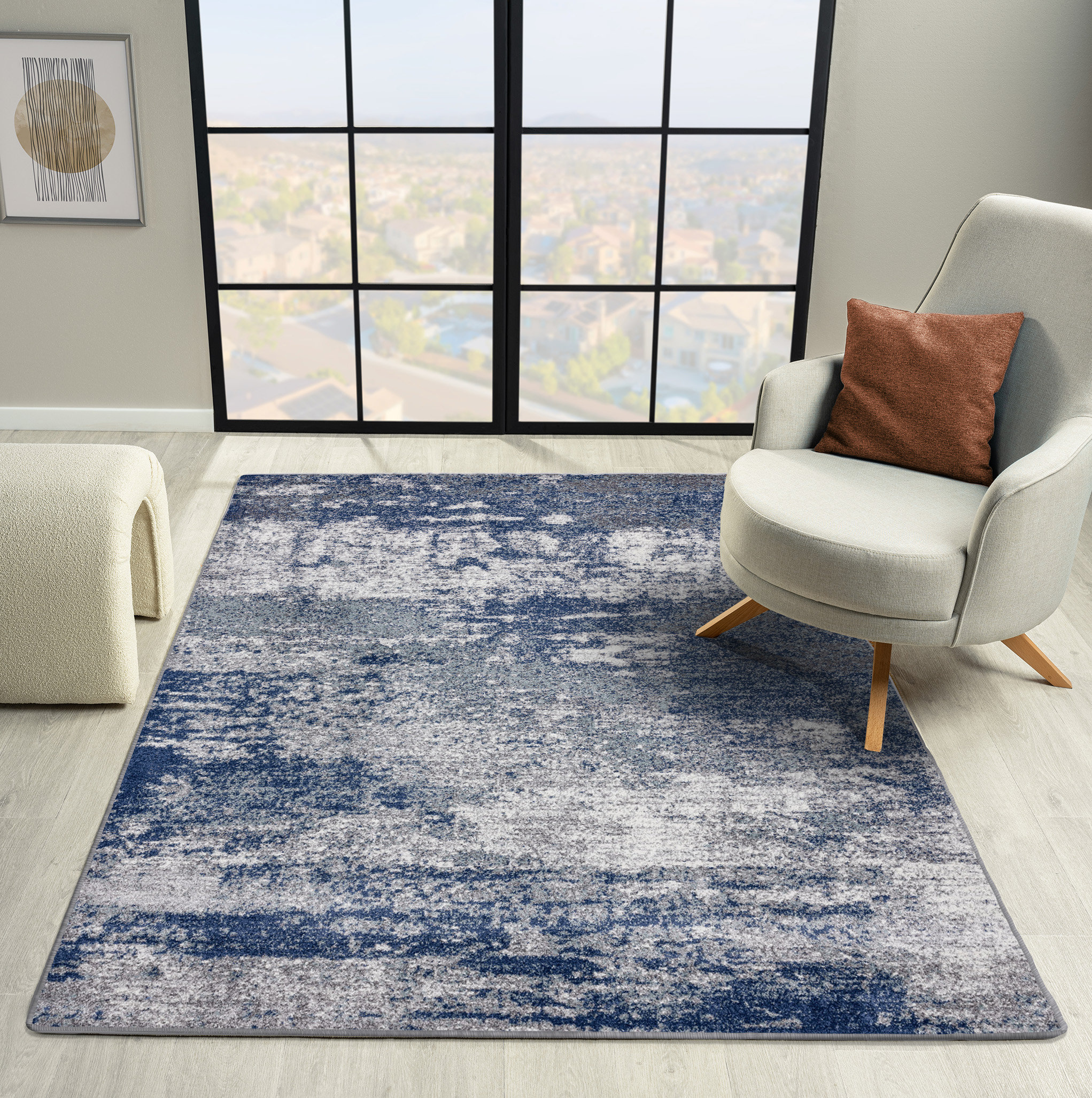 17 Stories Abstract Blue Area Rug | Wayfair