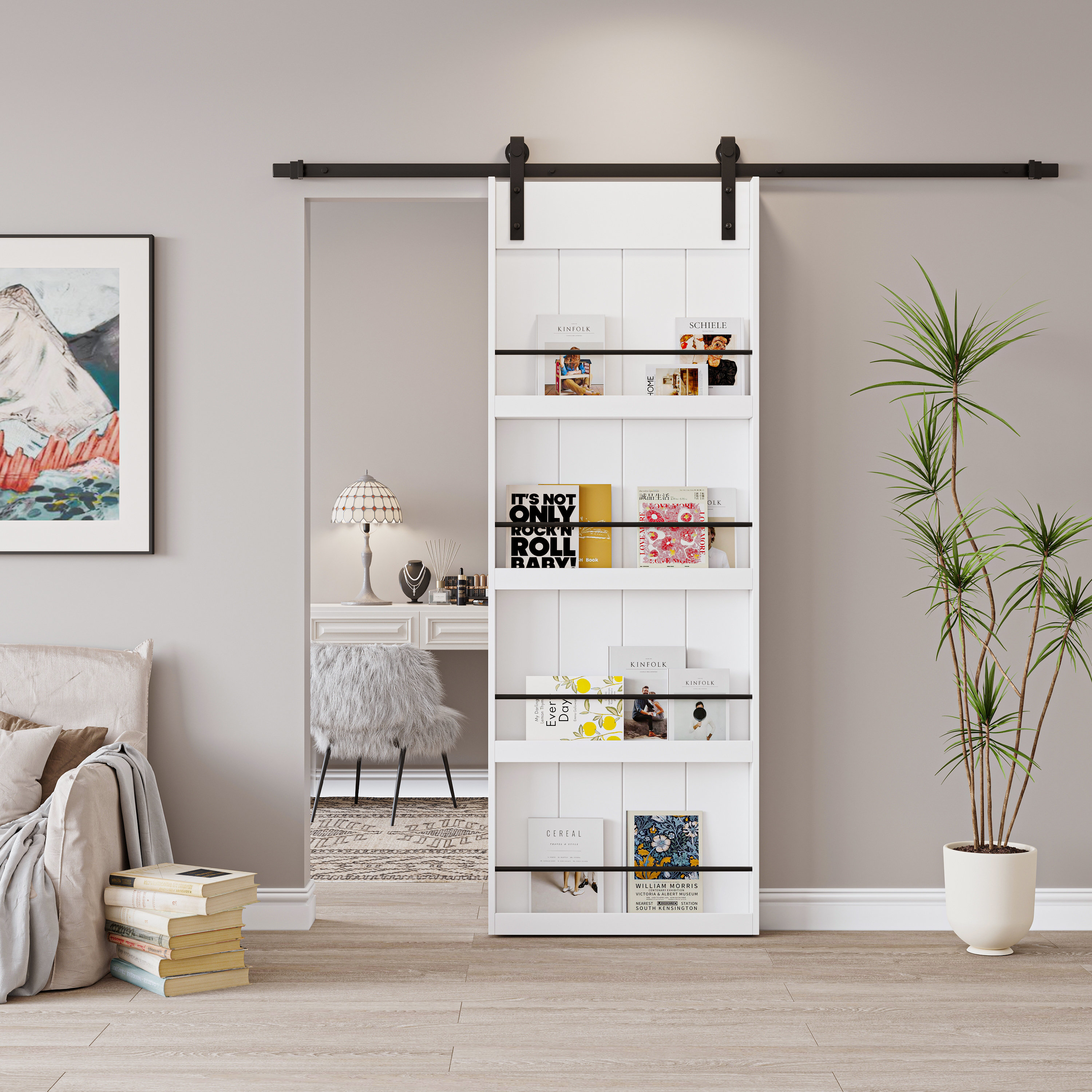 ARK DESIGN 84" Wood and Primed Bookshelf Barn Door with Mounting ...