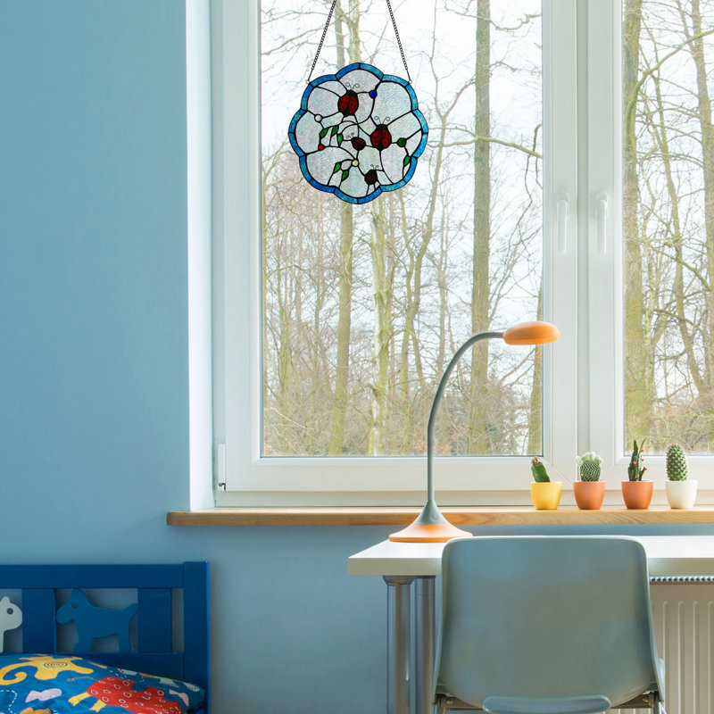 Winston Porter 12"H Ladybugs Round Stained Glass Window Panel & Reviews ...