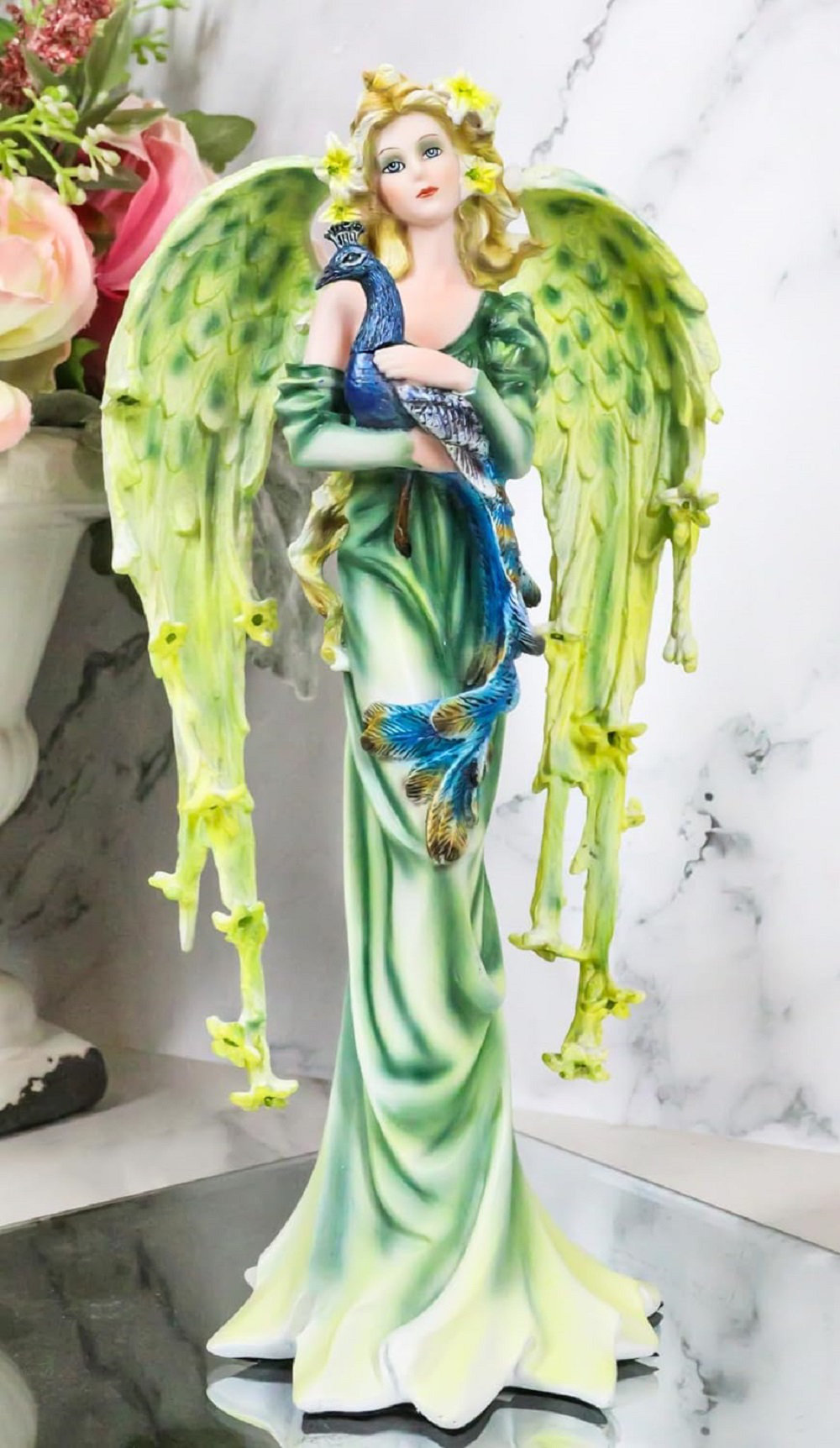 Trinx Beautiful Green Fairy With Colorful Flowers Carrying A Blue ...