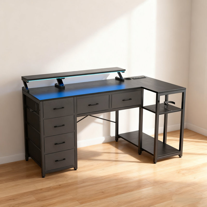 Inbox Zero L - Shaped Computer Desk With LED Light | Wayfair