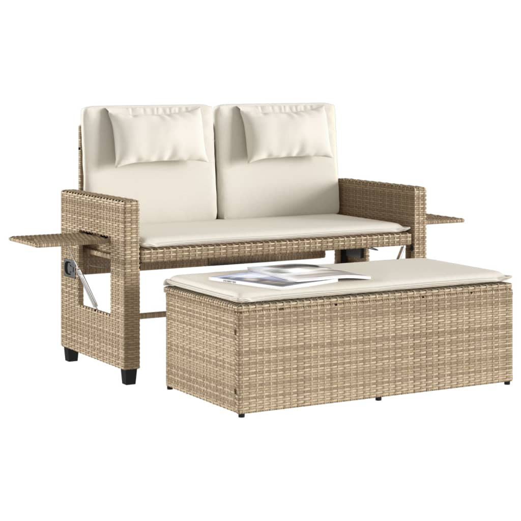 Vidaxl Reclining Patio Bench With Cushions Poly Rattan | Wayfair
