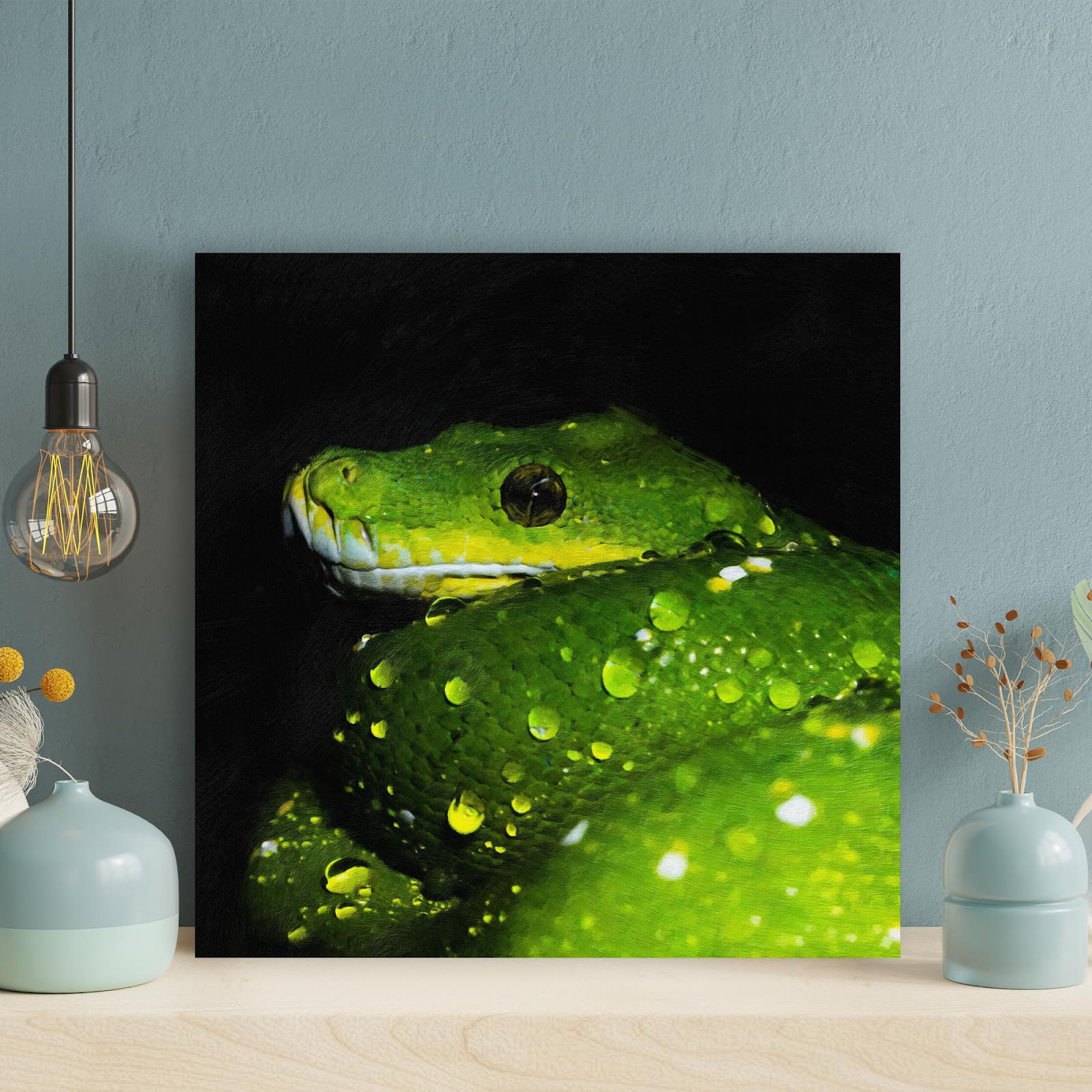 Latitude Run® Green Snake During Nighttime - Wrapped Canvas Painting ...