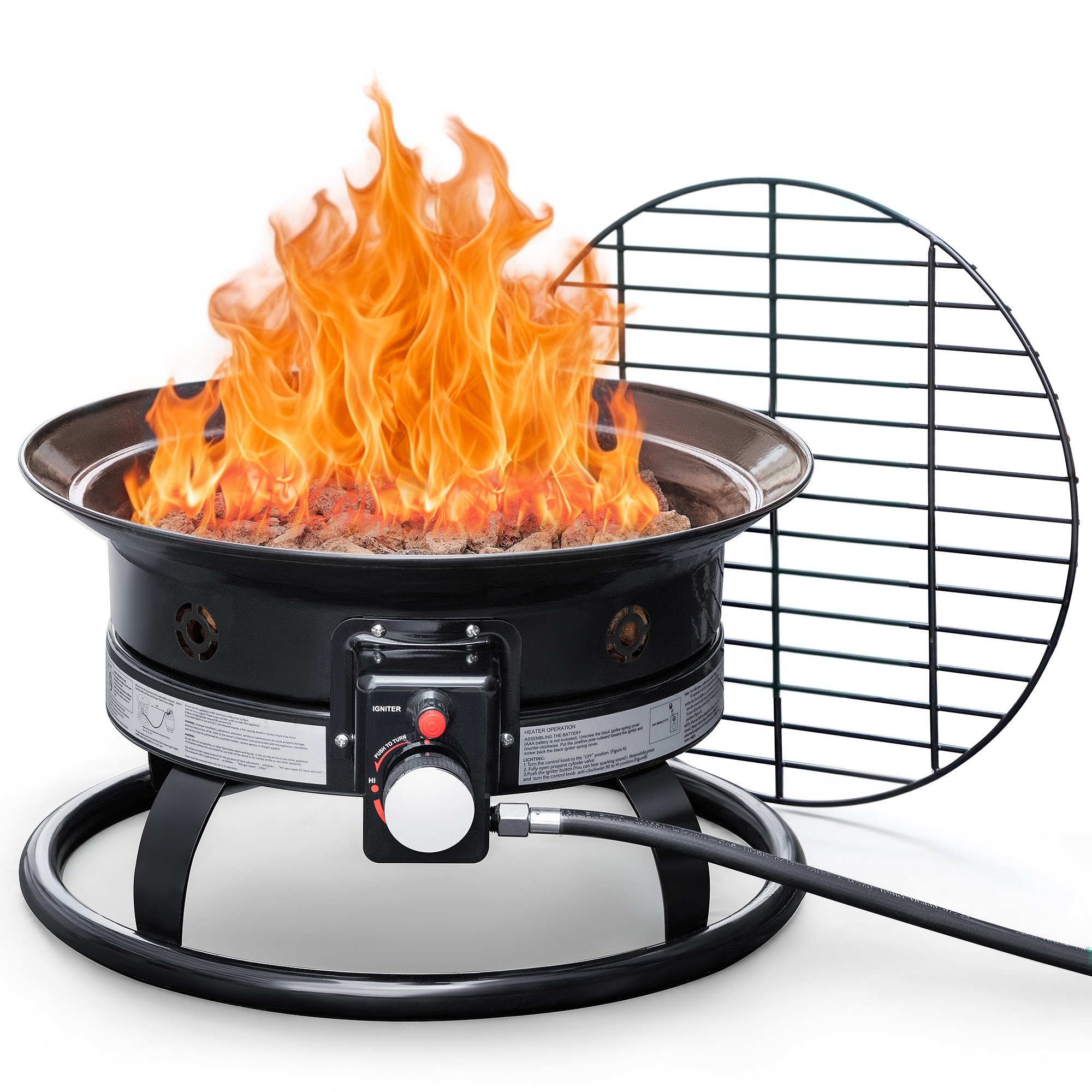 Arlmont & Co. Outdoor Portable Auto-ignition Propane Fire Pit With Lid ...