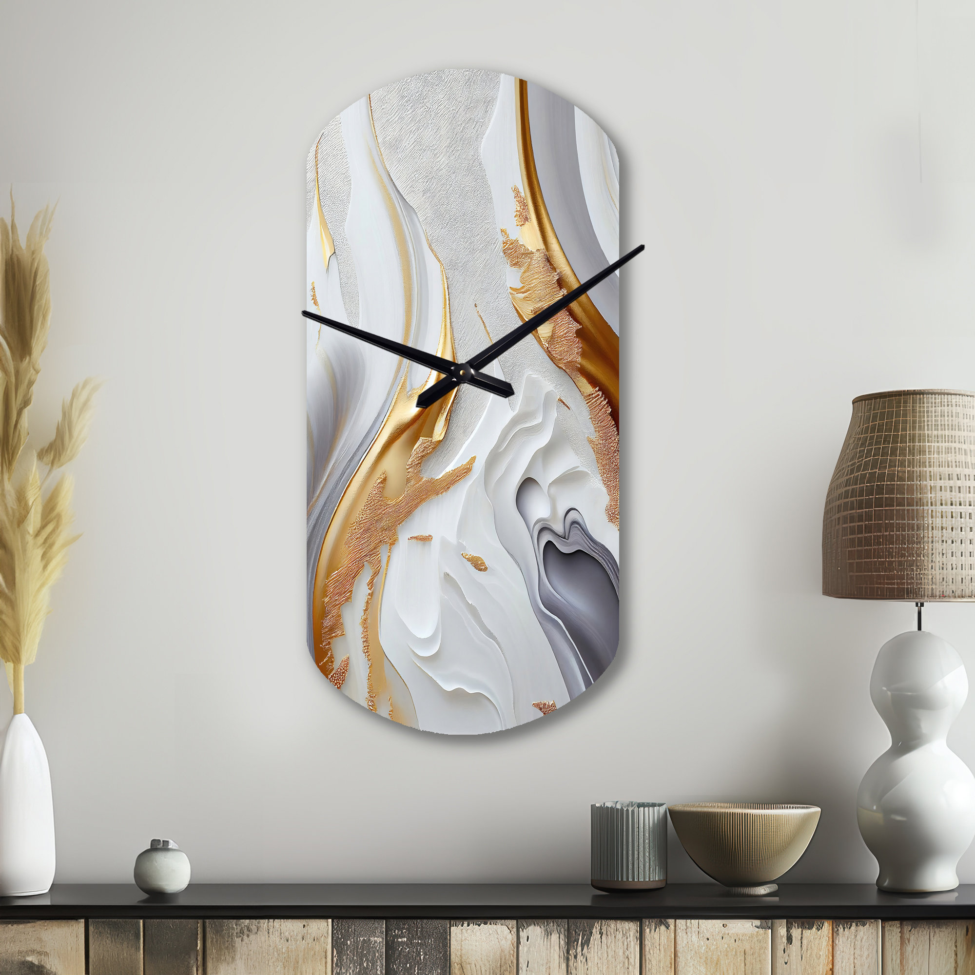 Design Art White And Gold Marble Abstract I - Cylinder Shape White Wall ...