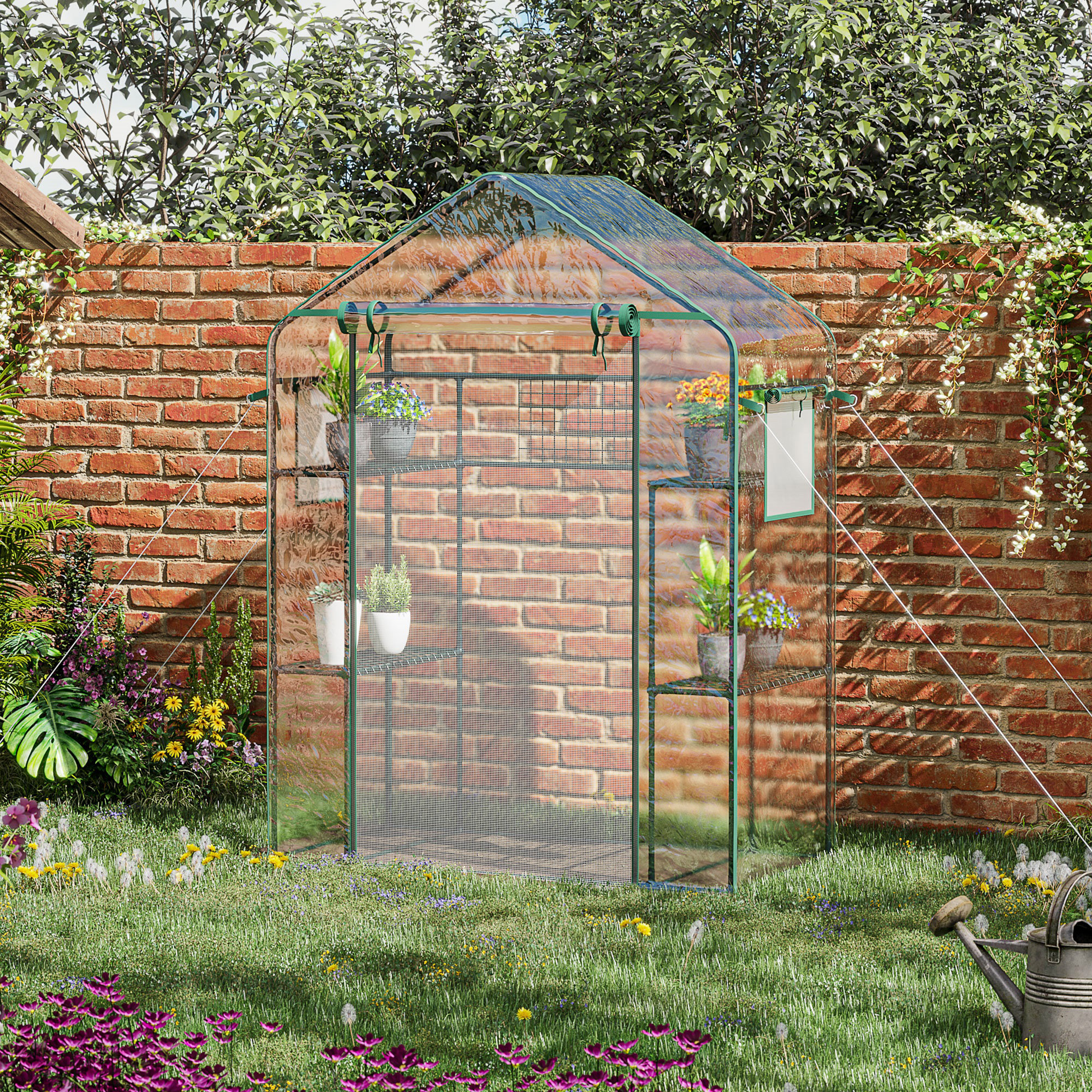 CHENGGUHENGXIN Outdoor Walk-In Mini Greenhouse With Mesh Door & Windows ...