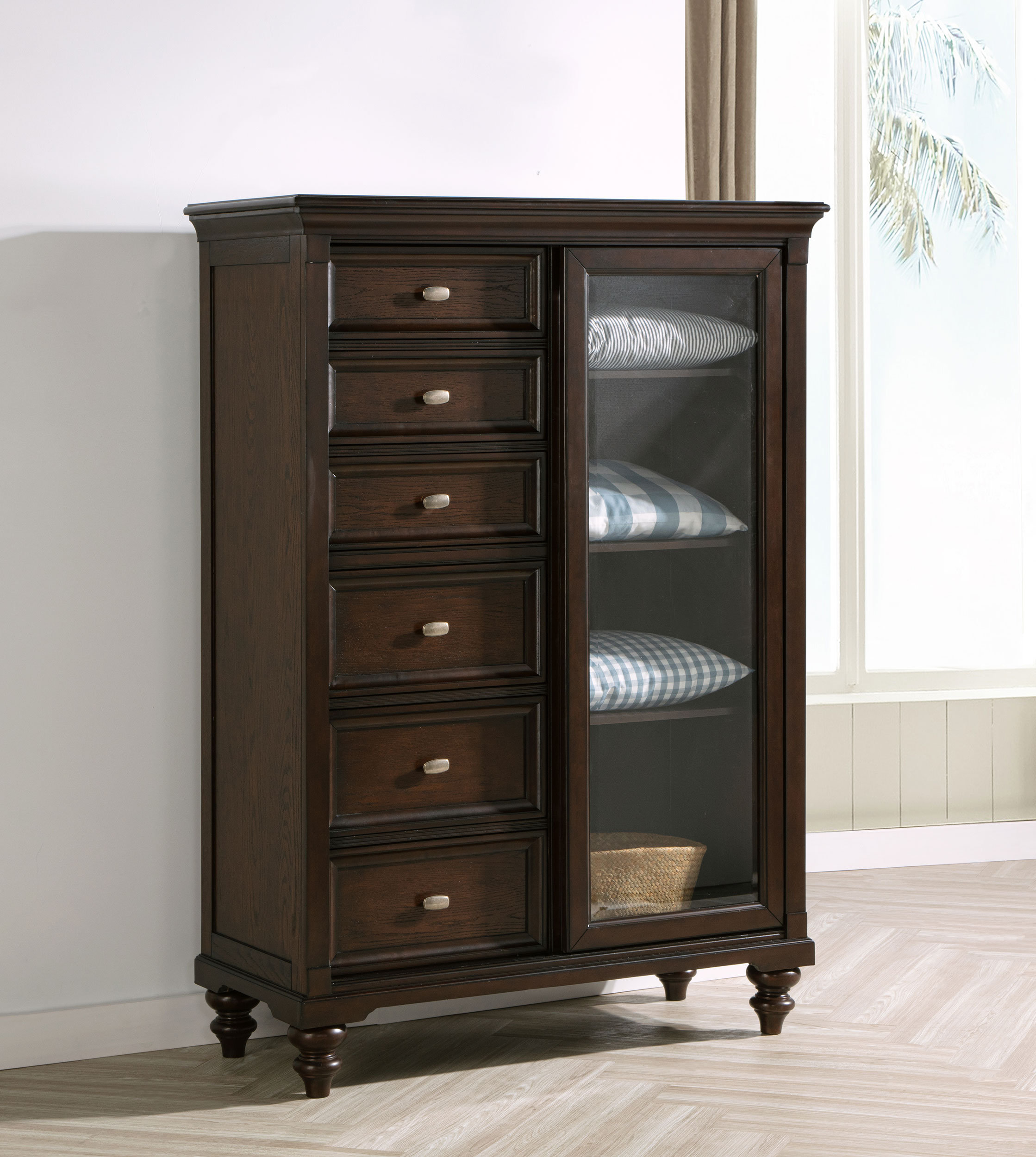 Coaster 6-Drawer Tempered Glass Door Chest Dark Oak | Wayfair