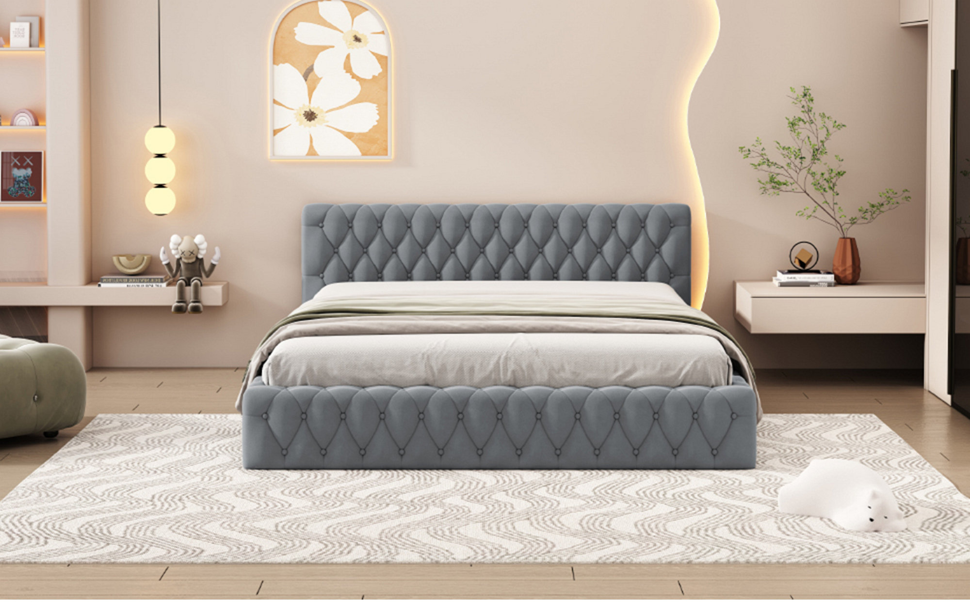 Mercer41 Queen Size Velvet Upholstered Platform Bed, With Luxurious ...