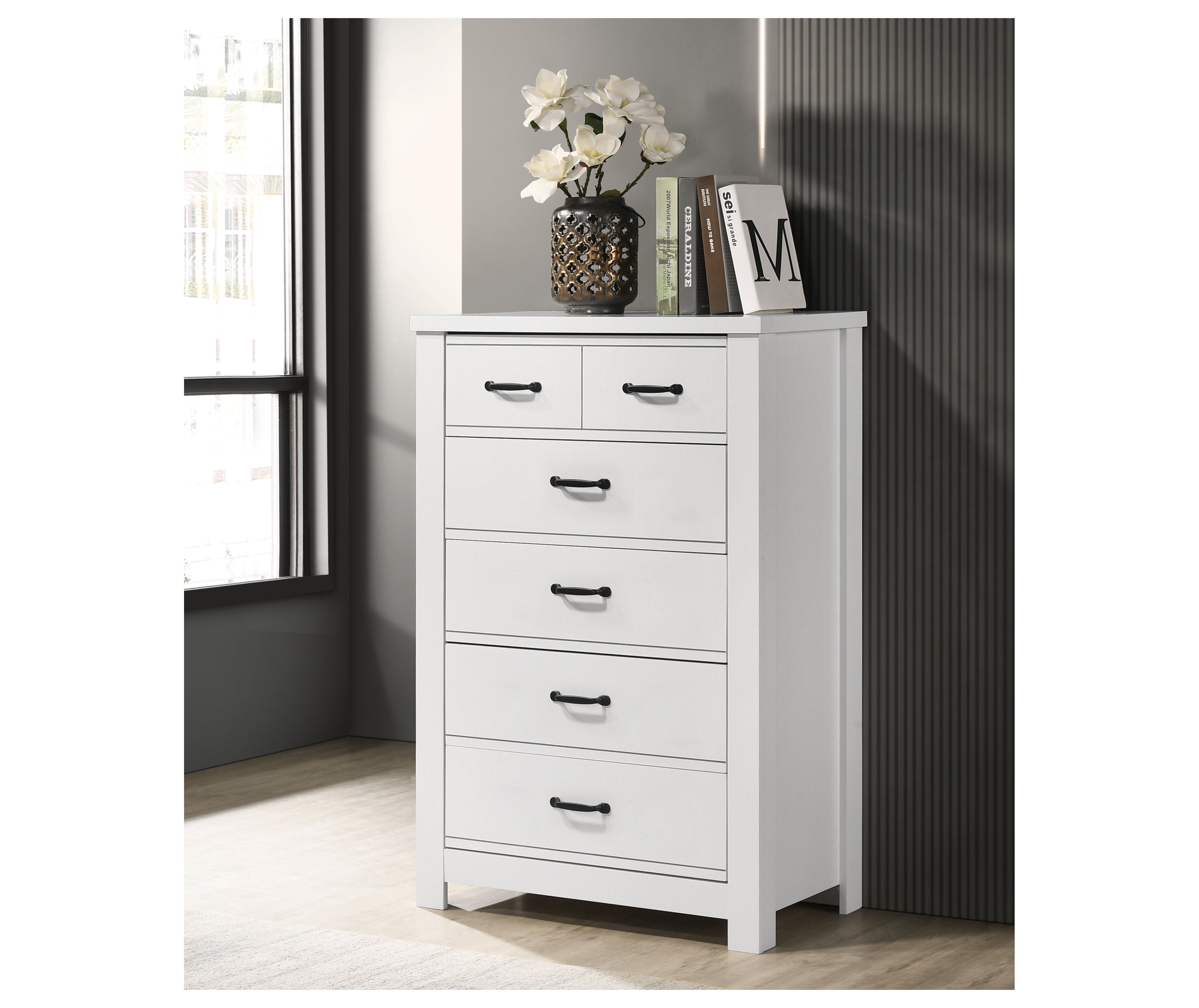 Ebern Designs Cosmo 31"W White 5-Drawer Dresser Chest - Engineered Wood ...