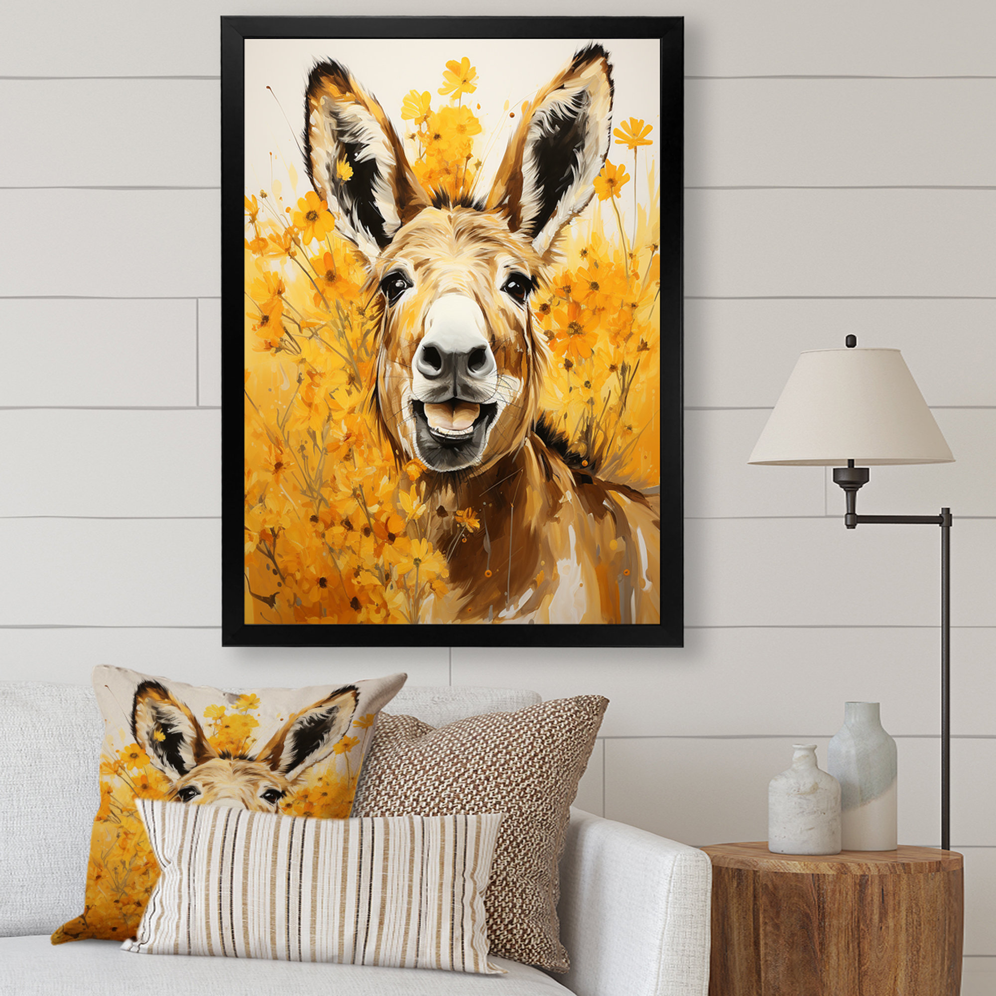 Gracie Oaks Yellow Donkey Pastoral Portrait - Donkey Wall Art | Wayfair