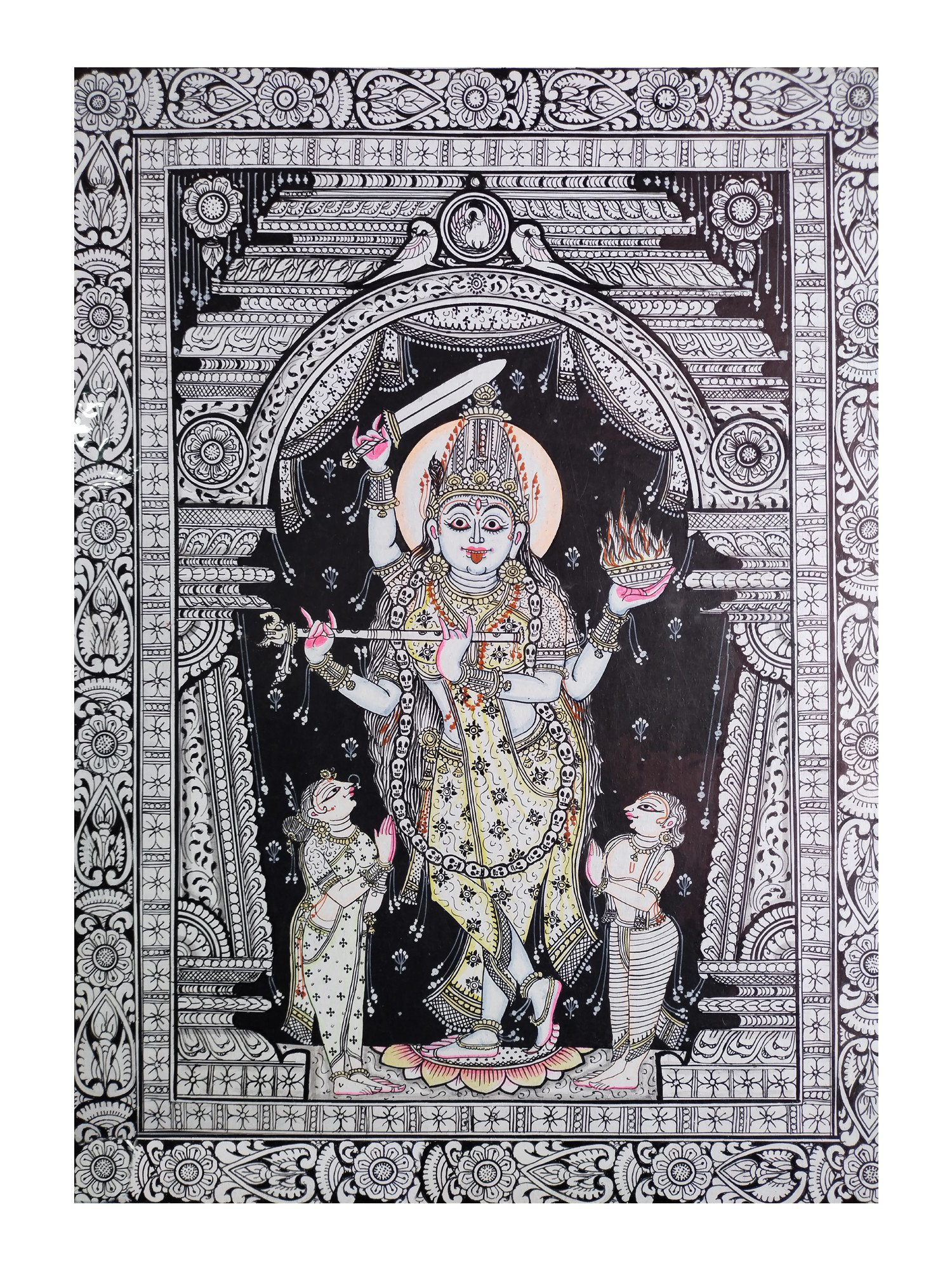 Exotic India Goddess Kali With Devotees | Natural Color On Handmade ...
