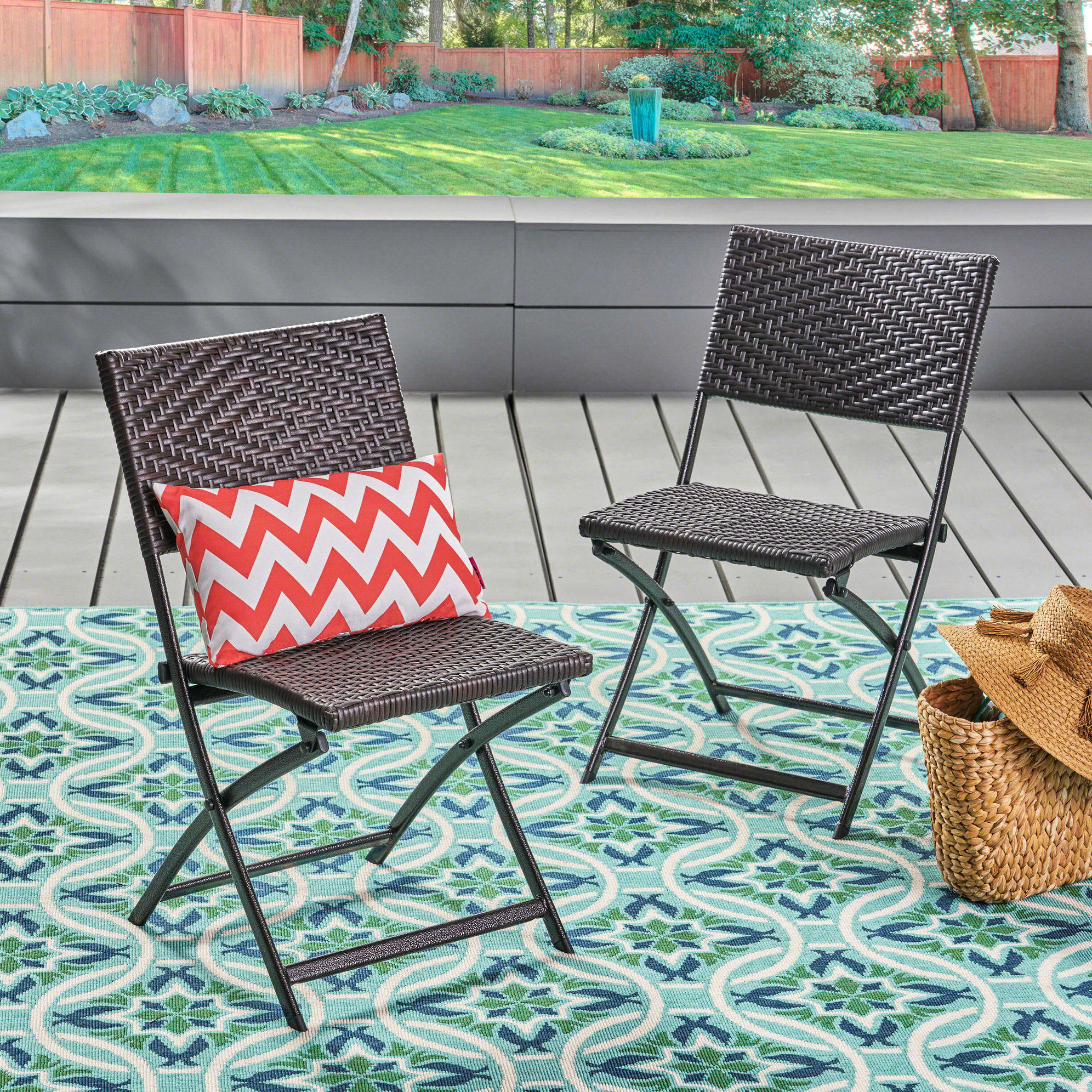 Dakota Fields Outdoor Folding Chair With Brown Finish, Constructed From ...