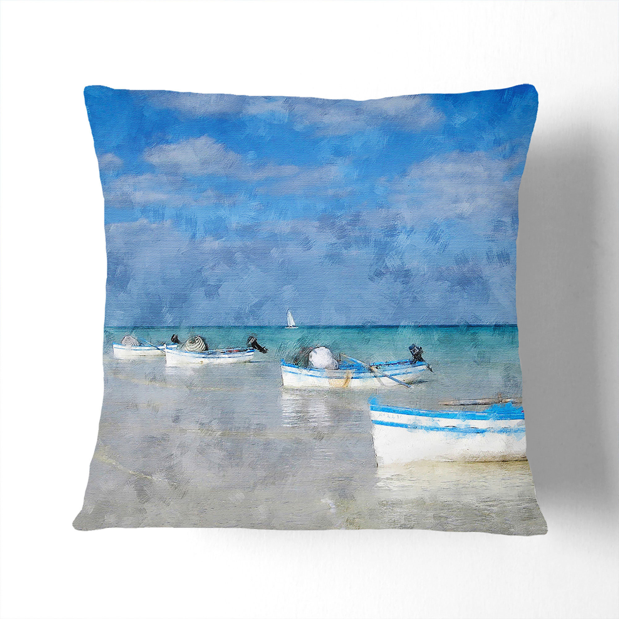 East Urban Home Boats on a Beach in Tunisia Painting Scatter Cushion ...