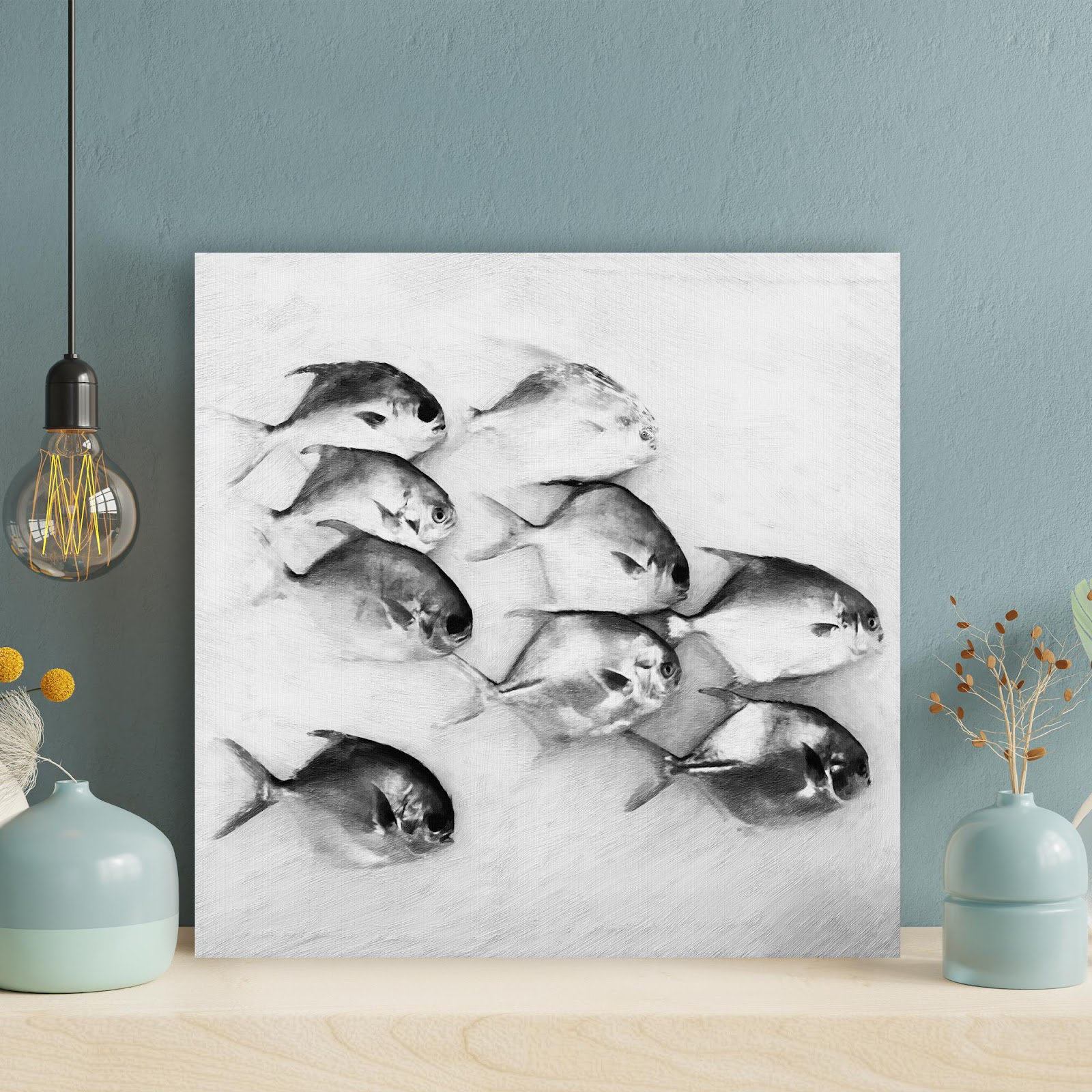 Rosecliff Heights " Grayscale Photo Of Fish On Water " Painting Print ...