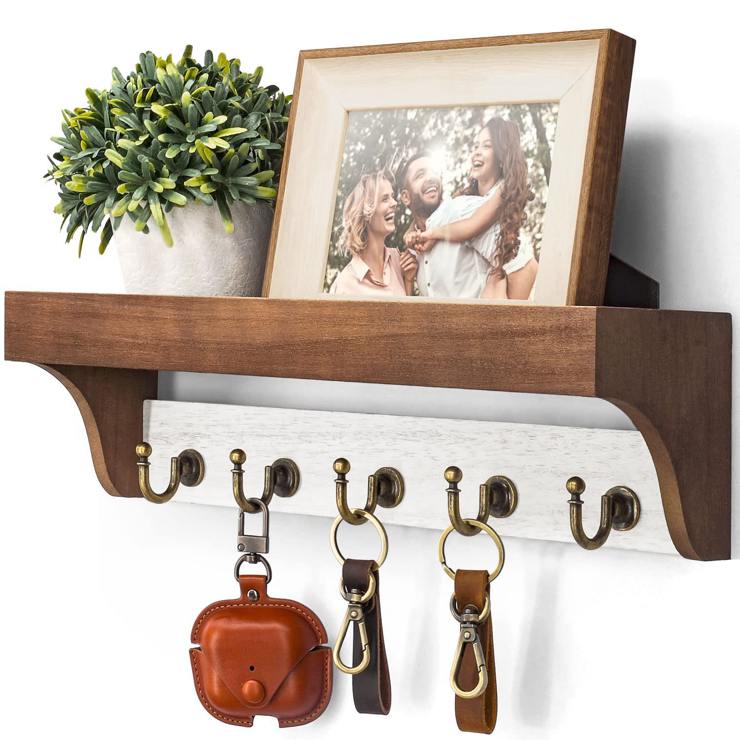 LOVE YOUR BATH LLC Wall Mounted Key Rack With Shelf, Farmhouse Two Tone ...