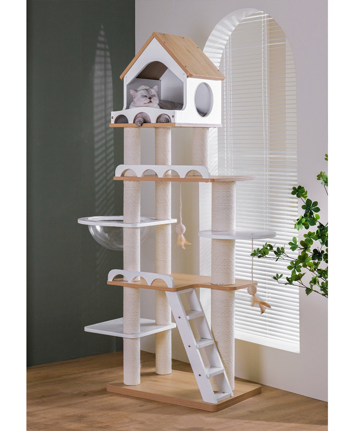 Rite Treasure 72.05" White Standard Solid + Manufactured Wood Cat Tree ...
