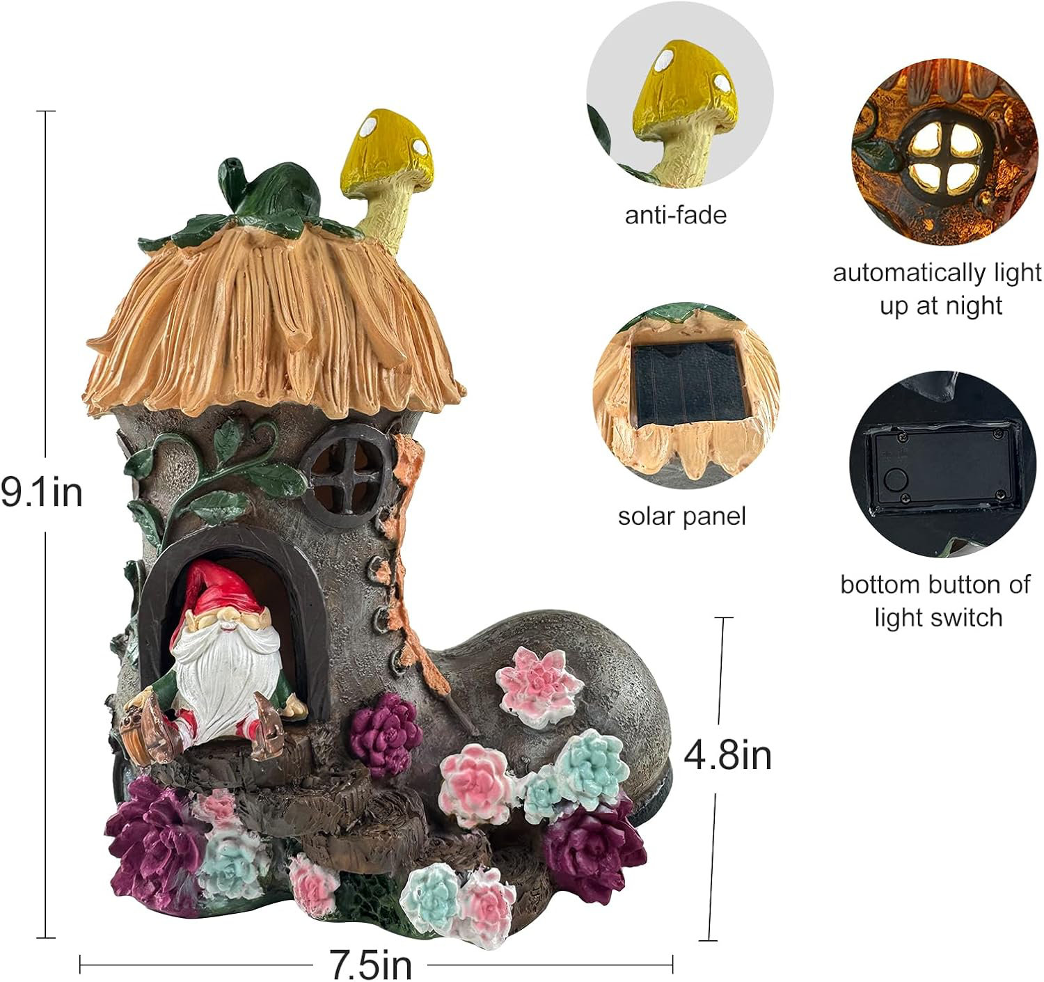 Trinx Solar Garden Statues Fairy Boot House With A Bearded Red Hat ...