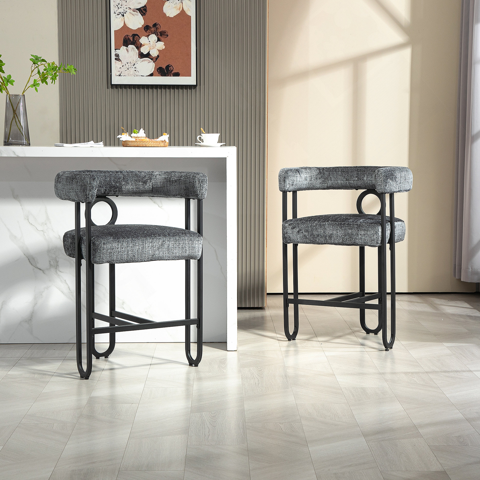 Ebern Designs Hold Bar Stools Set of 2, Modern Bar Stool with Back ...