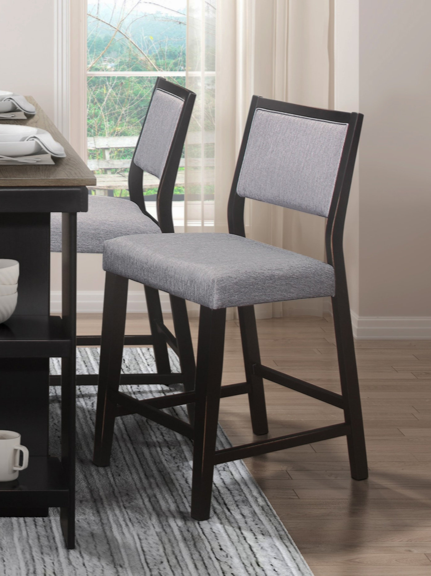 Red Barrel Studio Black Finish Counter Height Chairs 2Pc Set Fabric ...