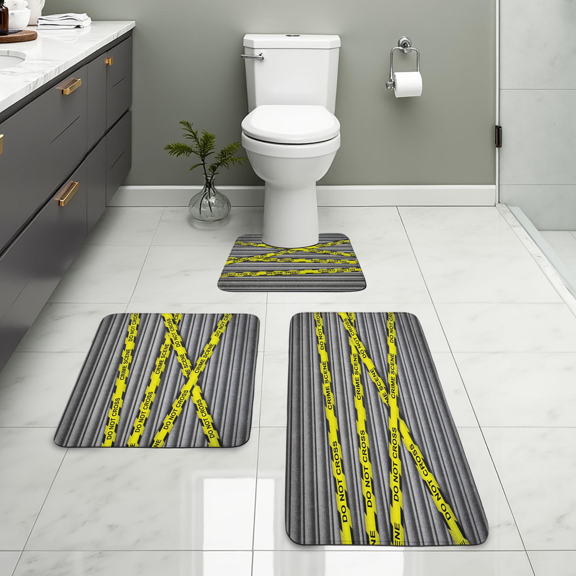 East Urban Home Police Bathroom Rug Set 3 Pieces U-Shape & Rectangle ...