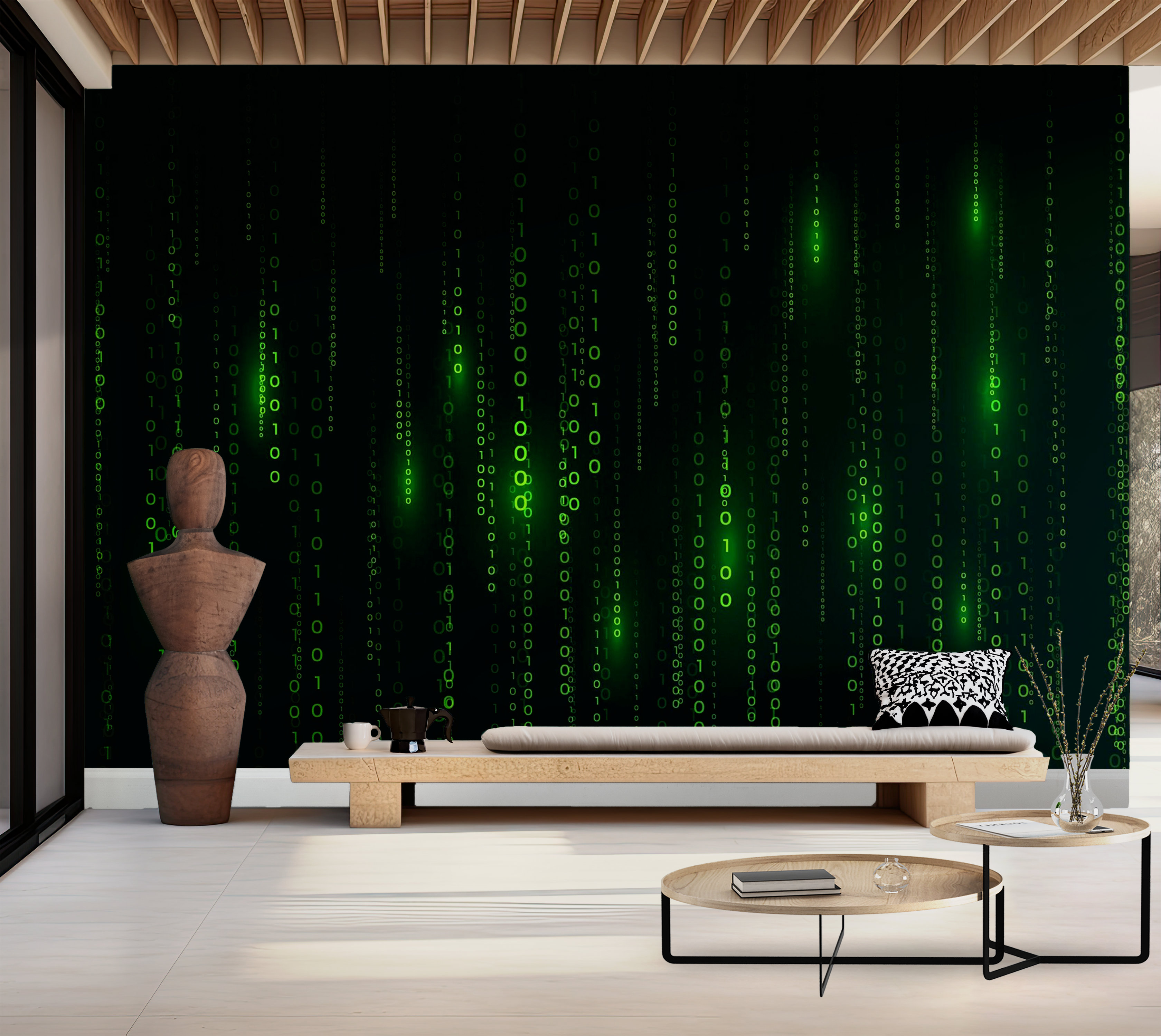 Hokku Designs Premium Wallpaper Wall Mural - Matrix Code | Wayfair
