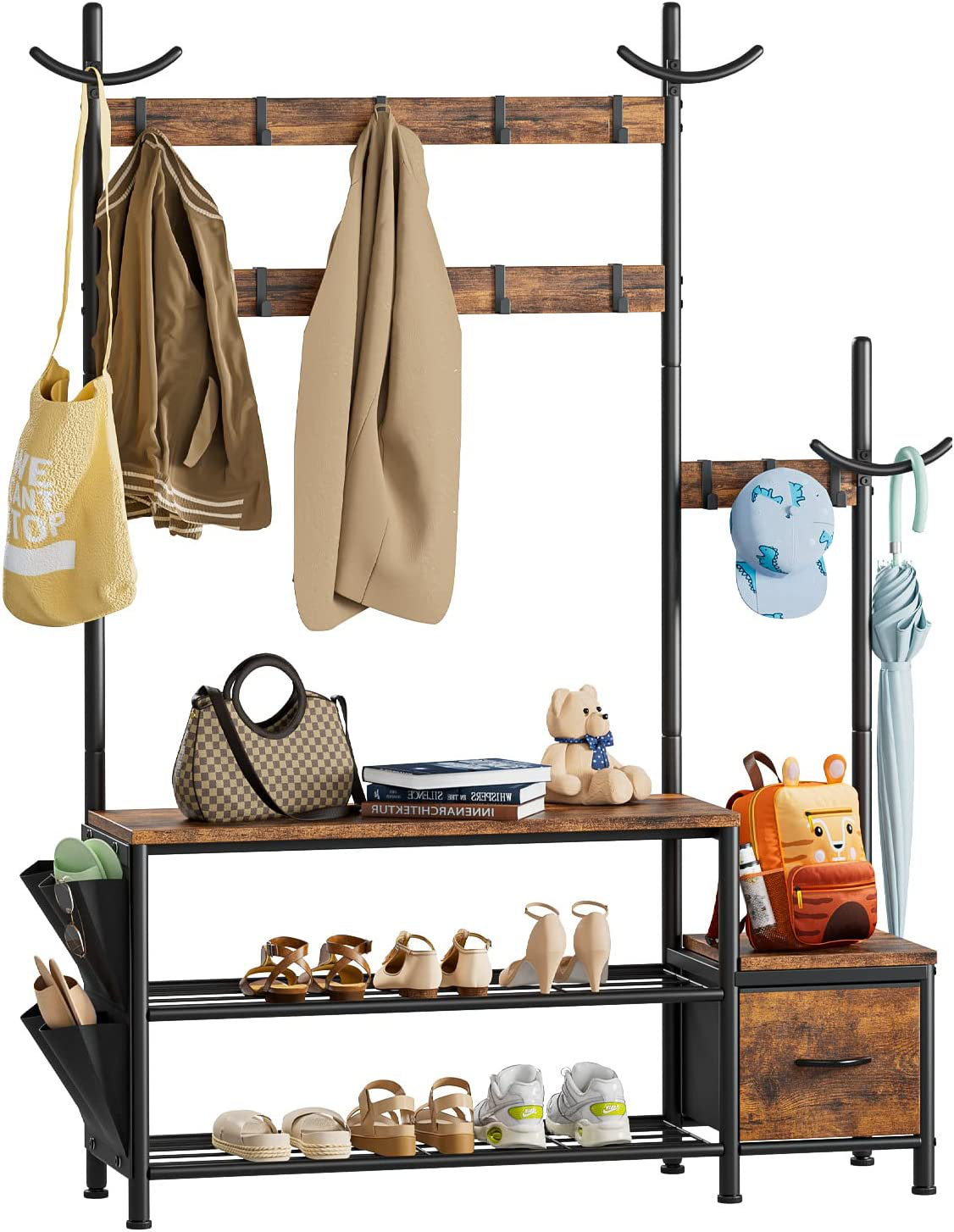17 Stories Breanda Steel Freestanding 10 - Hook Coat Rack | Wayfair