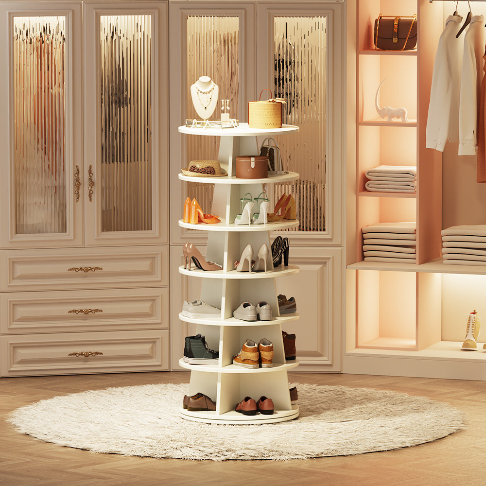 Rebrilliant 7-Tier Rotating Shoe Rack, 24 Pairs Shoe Storage Shelf ...