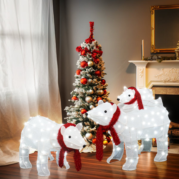 The Holiday Aisle® 3-Piece Indoor and Outdoor Lighted Polar Bear Family ...