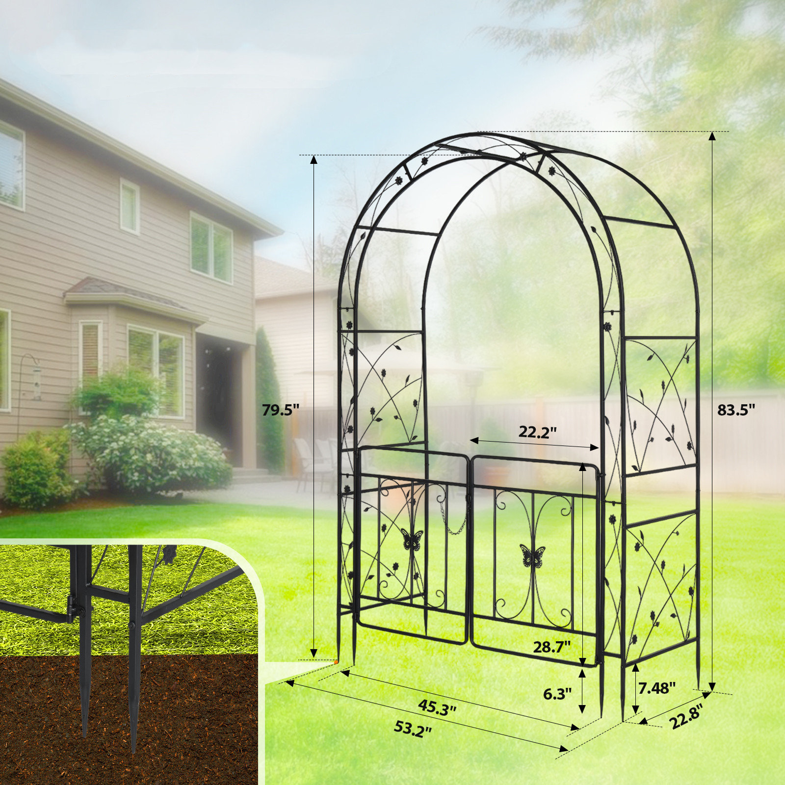 Winado 7ft Outdoor Metal Arbor With Gate | Wayfair