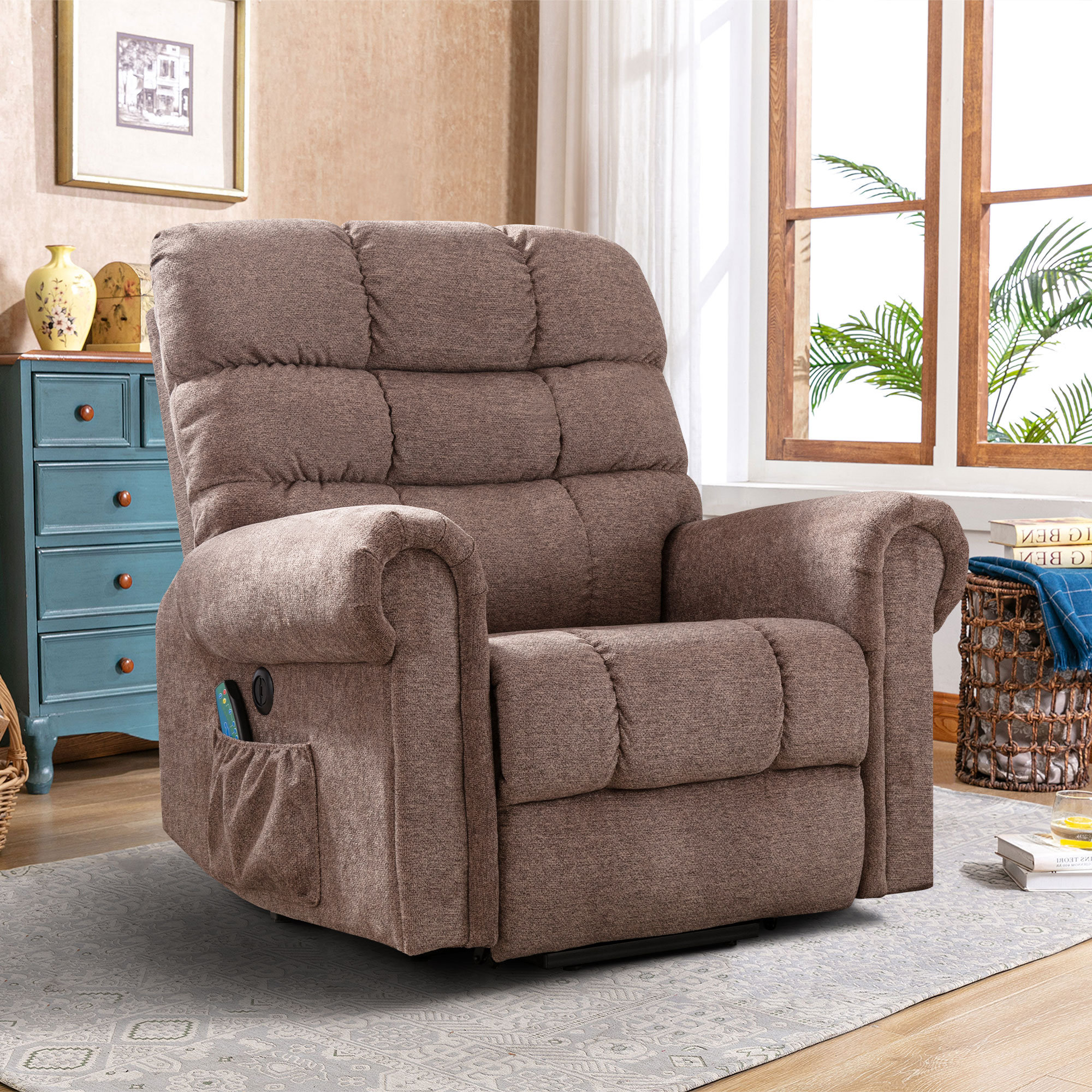 Red Barrel Studio® 38" Wide Classic Round Armrests Soft Cloth Power ...