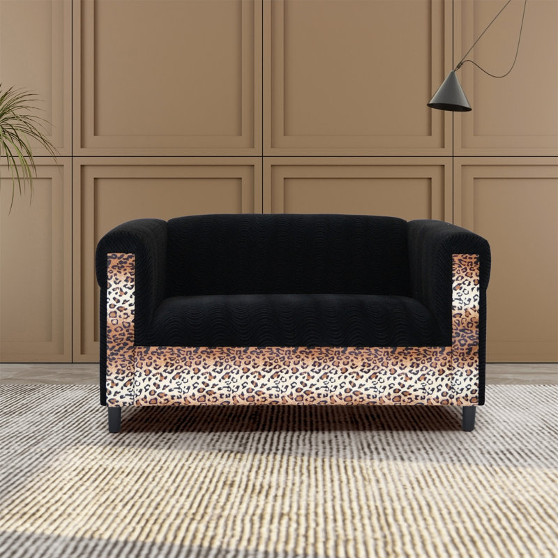 Latitude Run® Black Velvet Loveseat Sofa For Living Room With Leopard ...