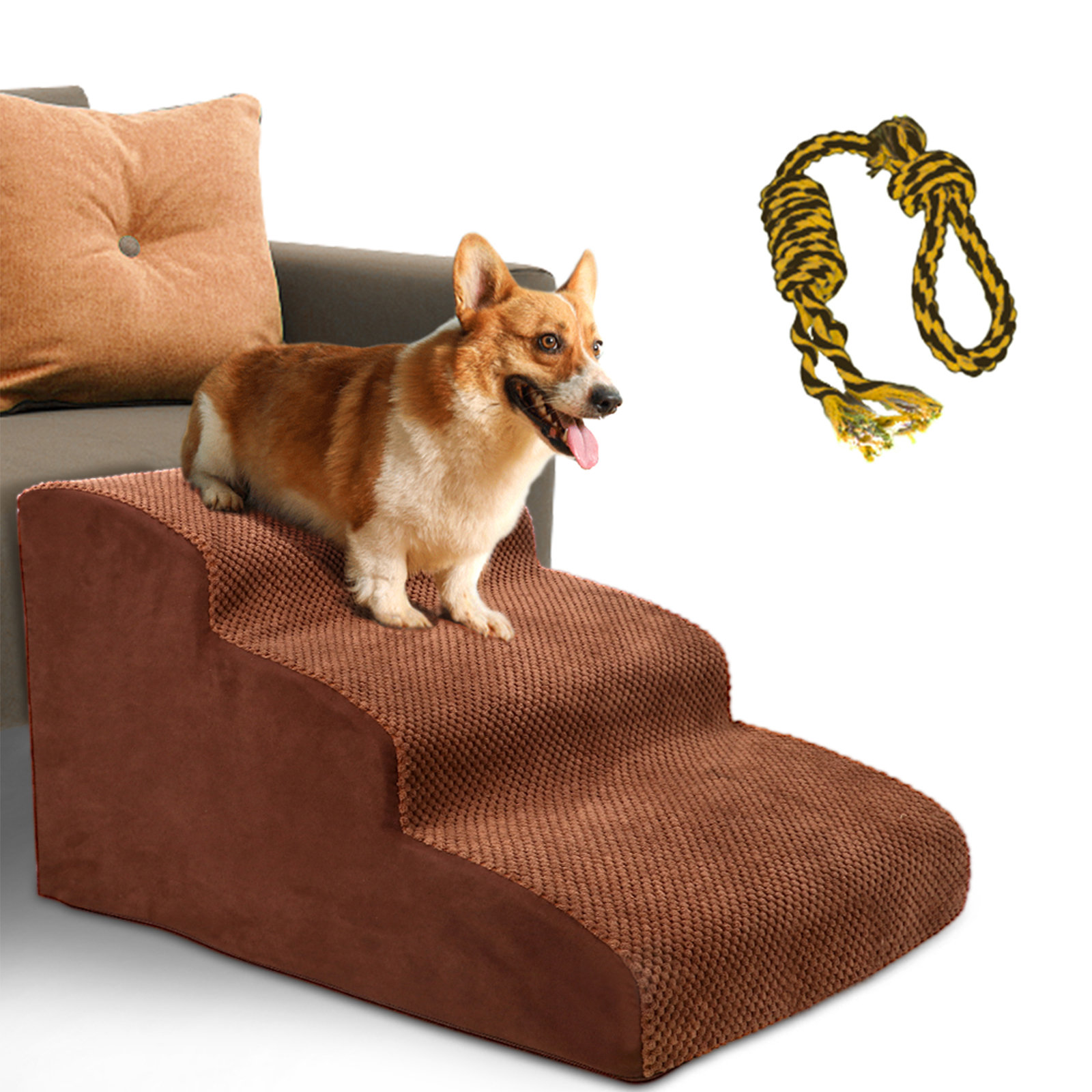 Tucker Murphy Pet™ 3 Tier High Density Foam Pet Stair/Ramp-Brown ...