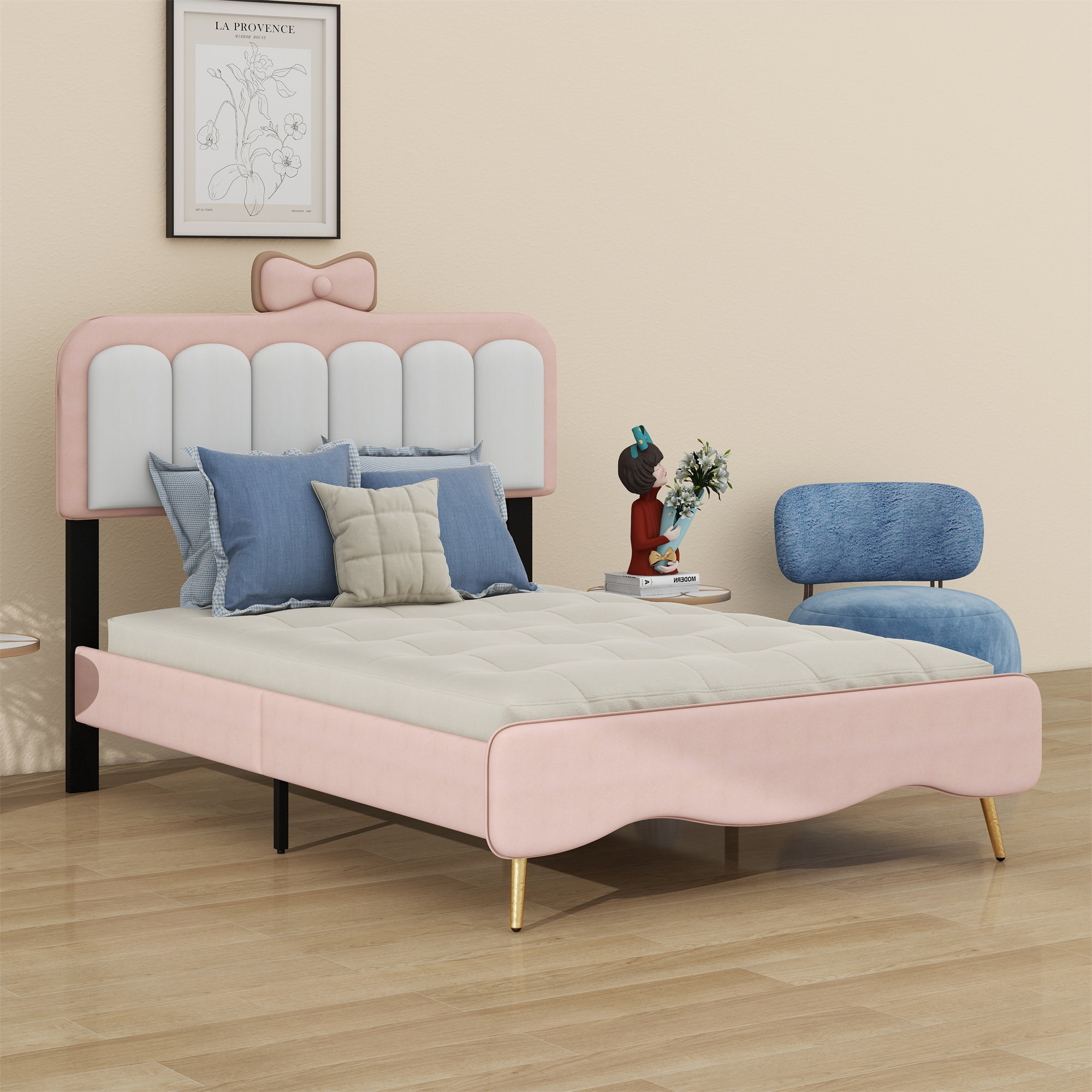 Gemma Violet Princess Bed With Bow-Knot Headboard, Platform Bed With ...
