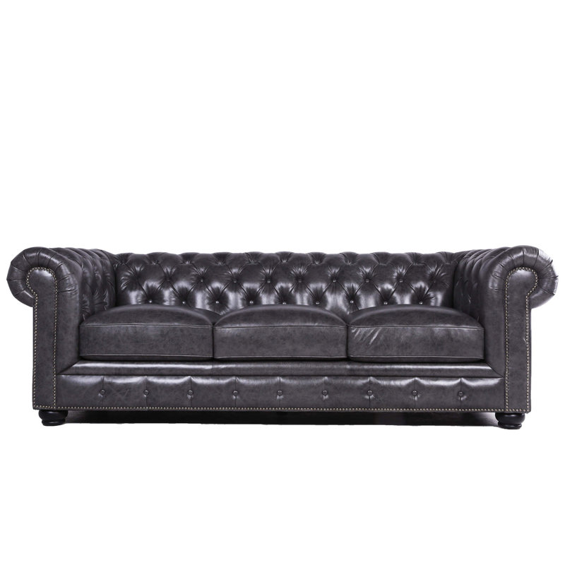 DECOR HOME Traditional Tufted Leather Sofa | Wayfair
