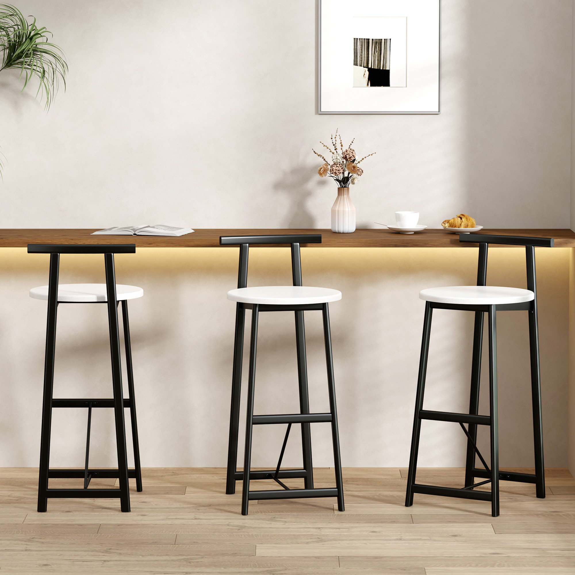 Latitude Run® Metal Bar Stool with Backrest (Set of 3) | Wayfair