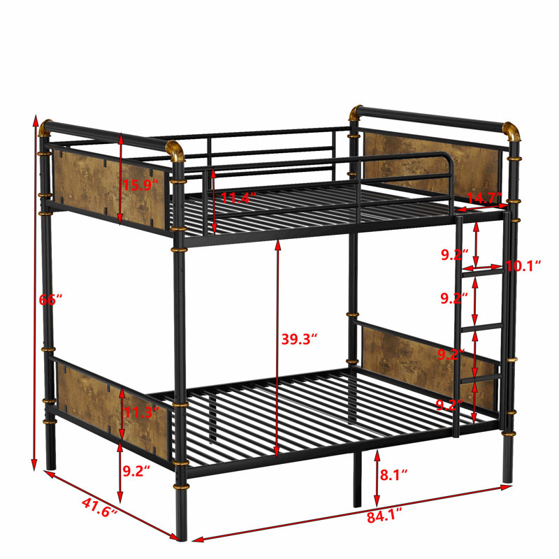 Mason & Marbles Metal Bunk Bed, Industrial Detachable Bunkbeds With ...