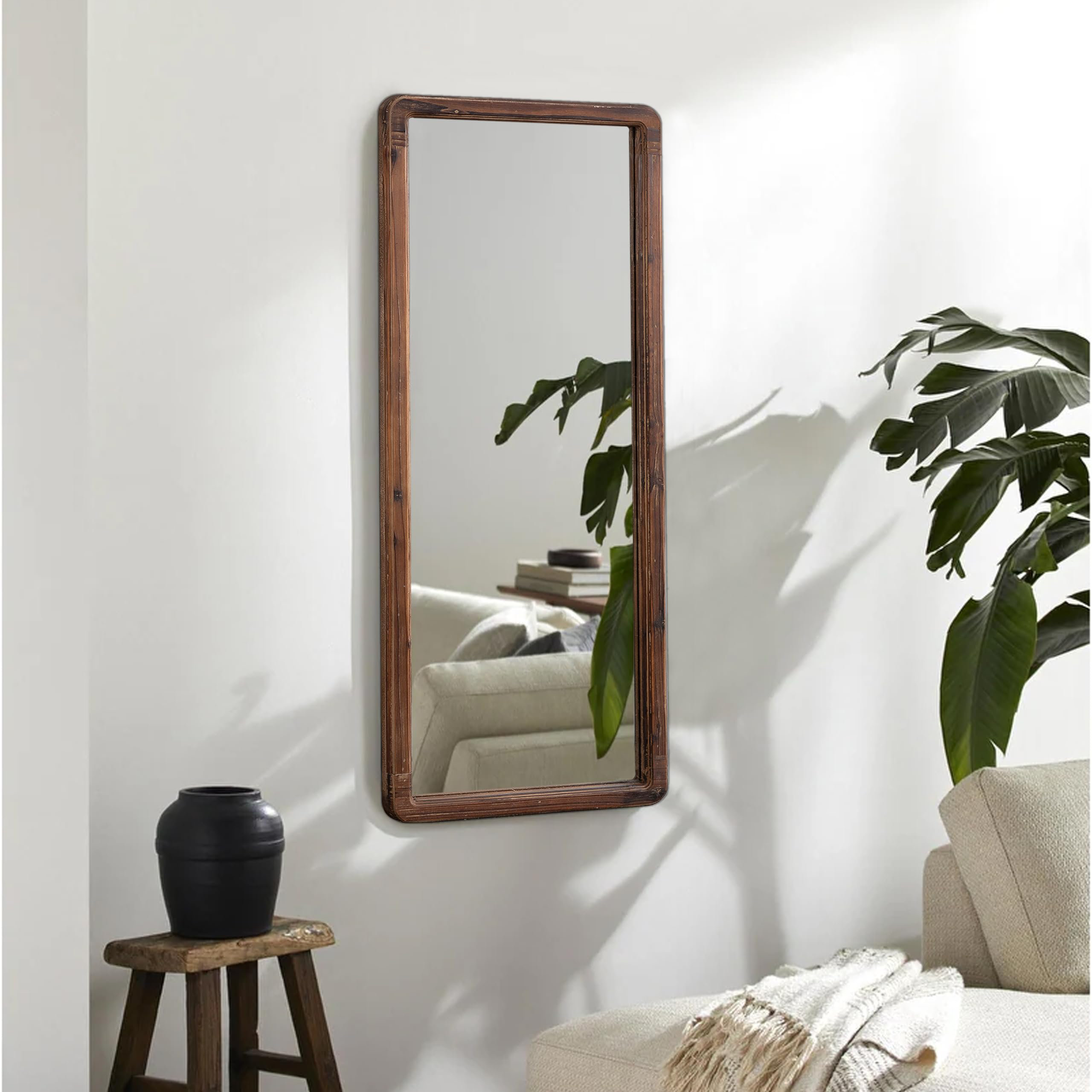 Millwood Pines Farmhouse Wall Mirrors For Bedroom, Leaning Rustic Wood ...