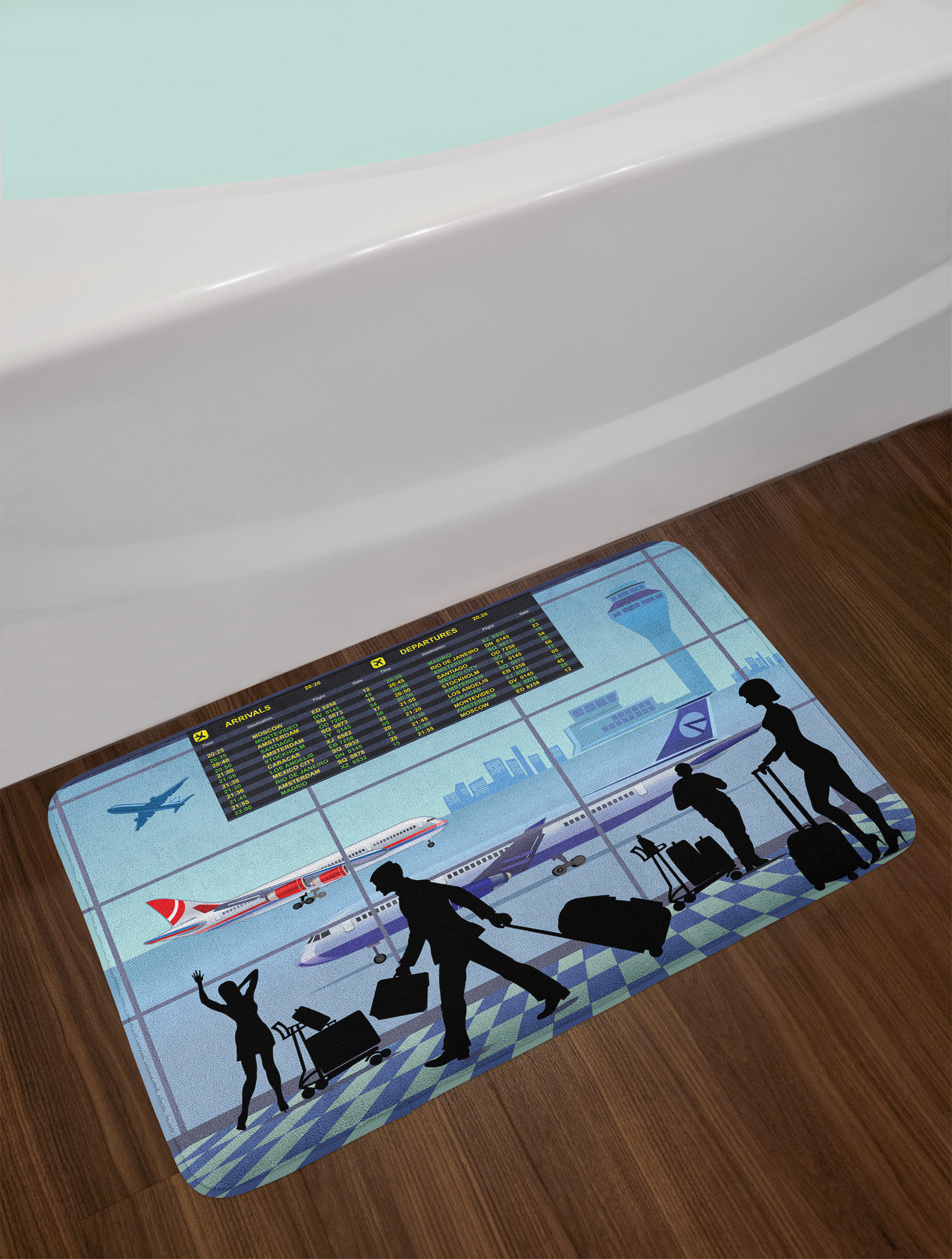 East Urban Home Airport Plush Bath Mat, Planes People Flight Board, 30. ...