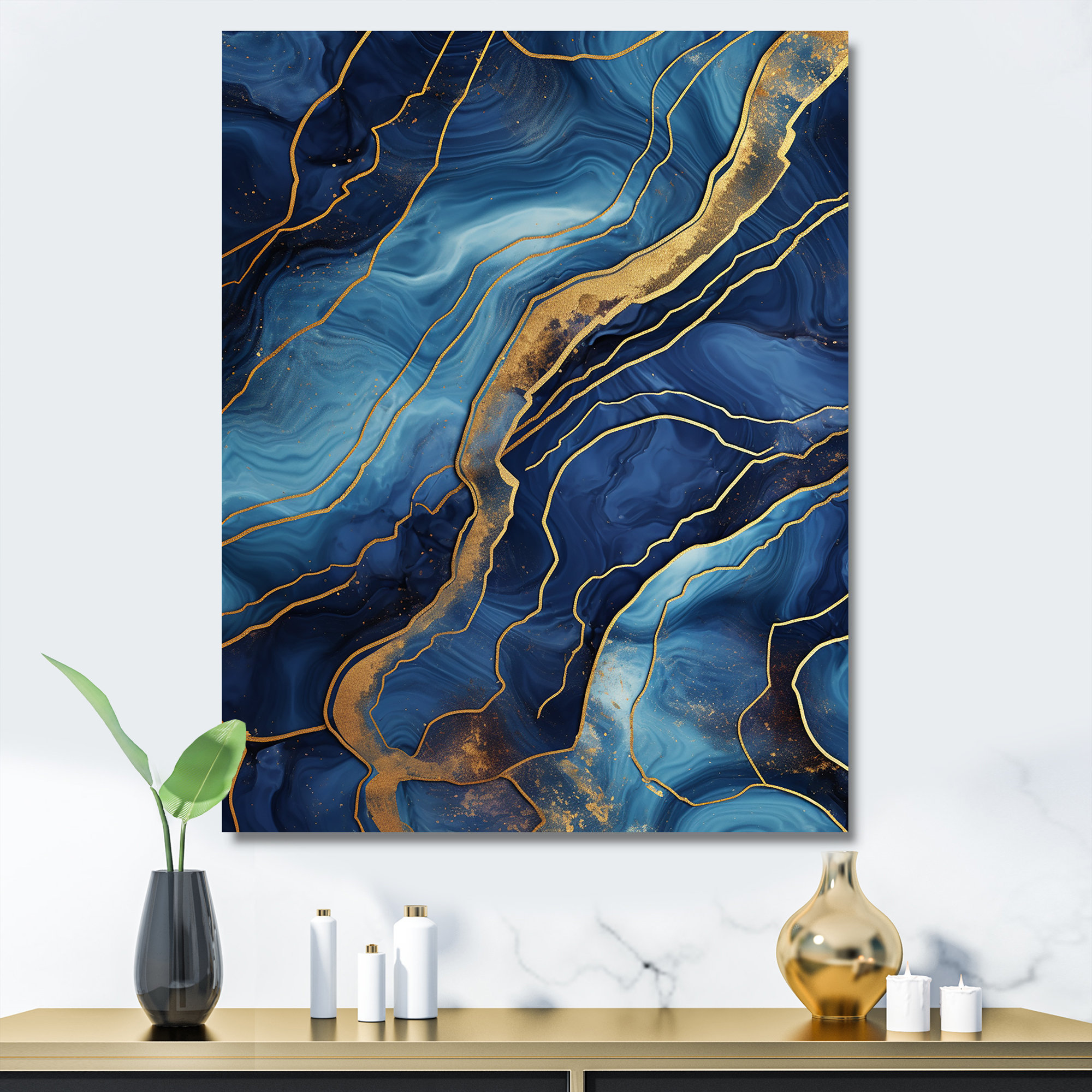 Mercer41 Blue And Gold Abstract Marble Mirage V - Marble Wall Decor - Wayfair Canada