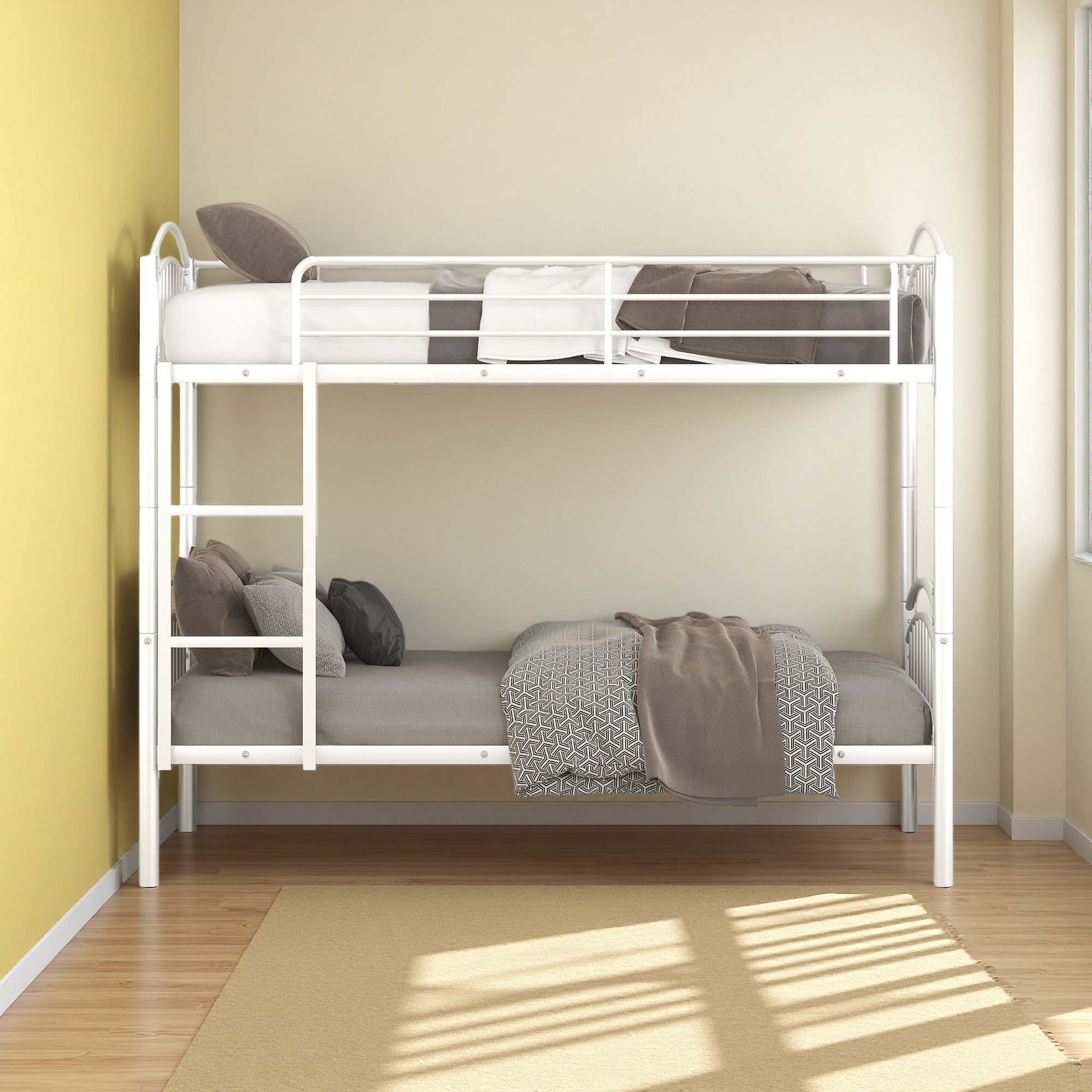 Harriet Bee Twin Over Twin Metal Bunk Bed,Divided Into Two Beds ...