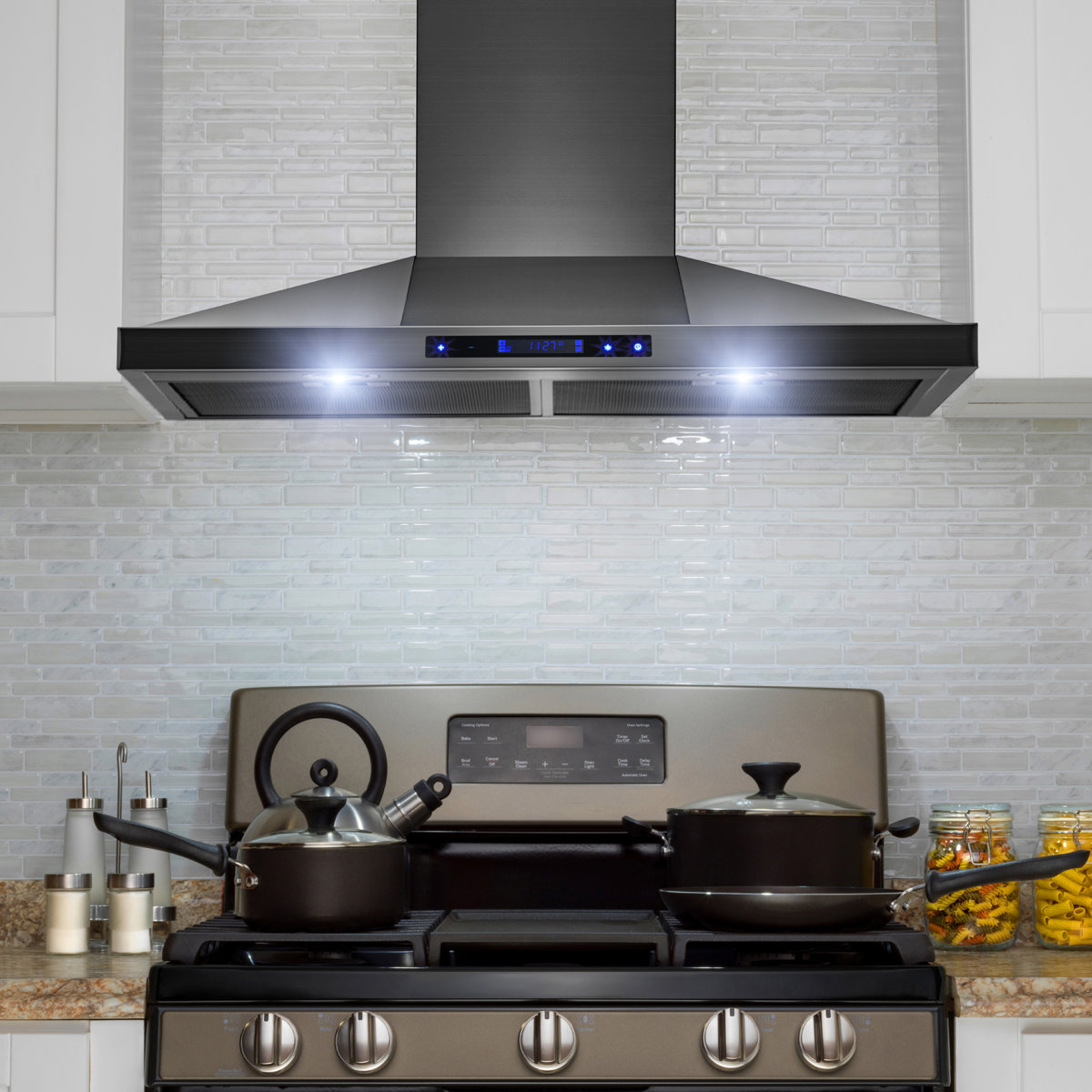 AKDY 30-Inch Convertible, 343 CFM, Black Stainless-Steel Wall-Mount ...