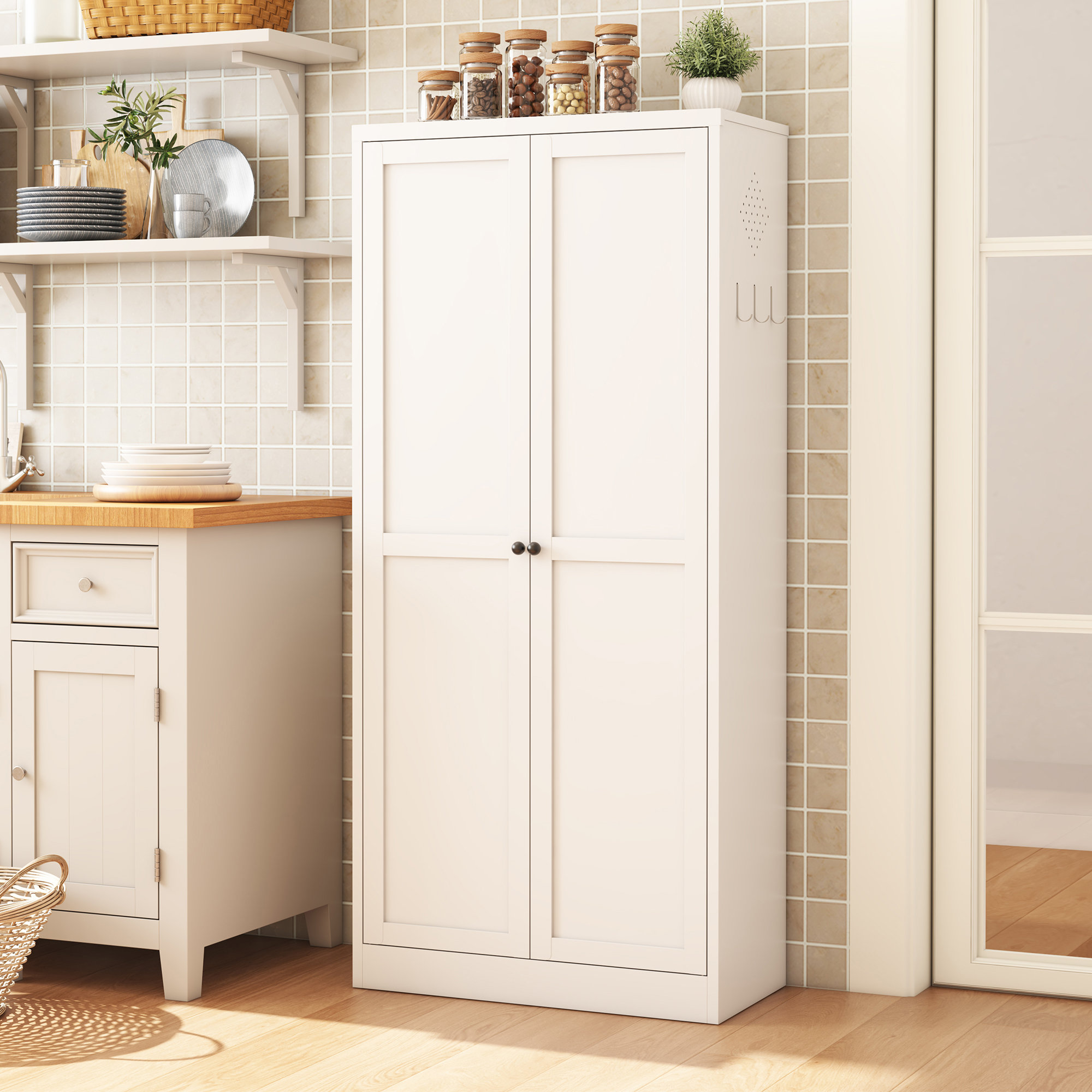 Ebern Designs Metal Kitchen Pantry Cabinet - Adjustable Storage Shelves ...