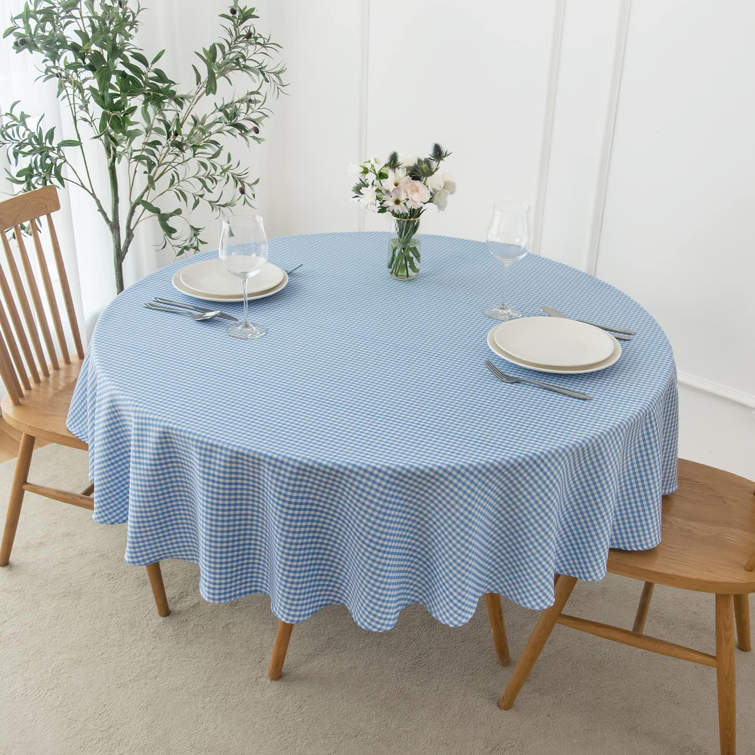 Latitude Run® Round Checkered Tablecloth Spillproof Wrinkle Free Heavy ...