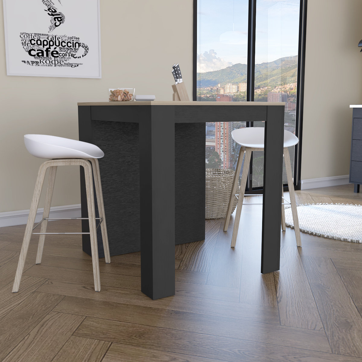 Ebern Designs Georgio Kitchen Counter Dining Table ,2 Legs, 3 Side ...