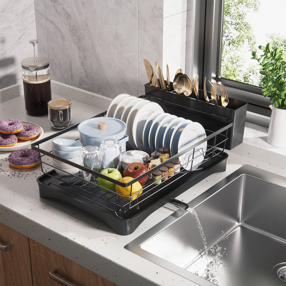 PAIHOME Kitchen Dish Rack with 360°Swivel Spout, Rust Resistant Steel ...